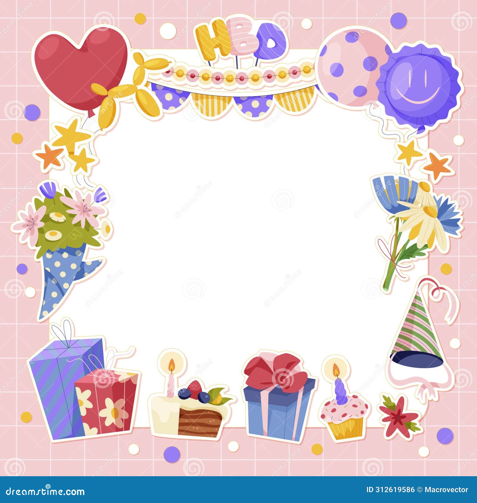 Hand Drawn Birthday Stickers Frame Stock Illustration - Illustration of ...