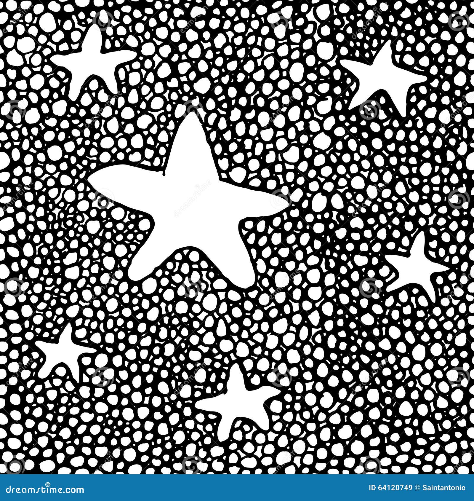 Hand Drawn Black Brush Stars, Circles and Dots Seamless Pattern, Vector ...