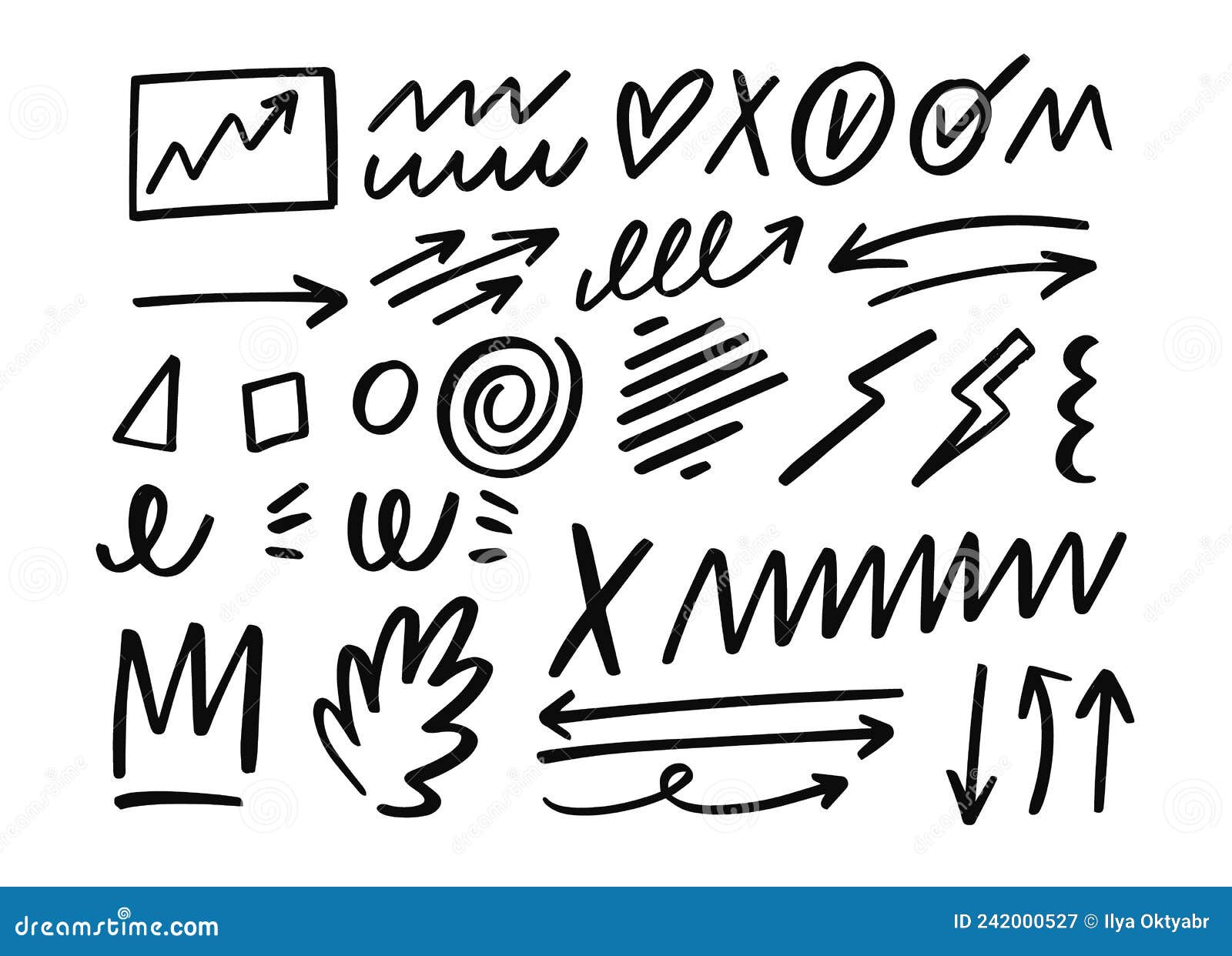Hand Drawn Black Color Doodle Set Arrows and Design Elements. Stock ...