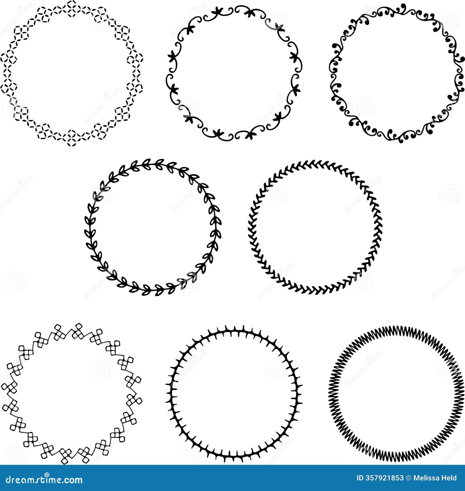 Hand Drawn Black Embroidery Stitch Vector Circle Frames Stock ...