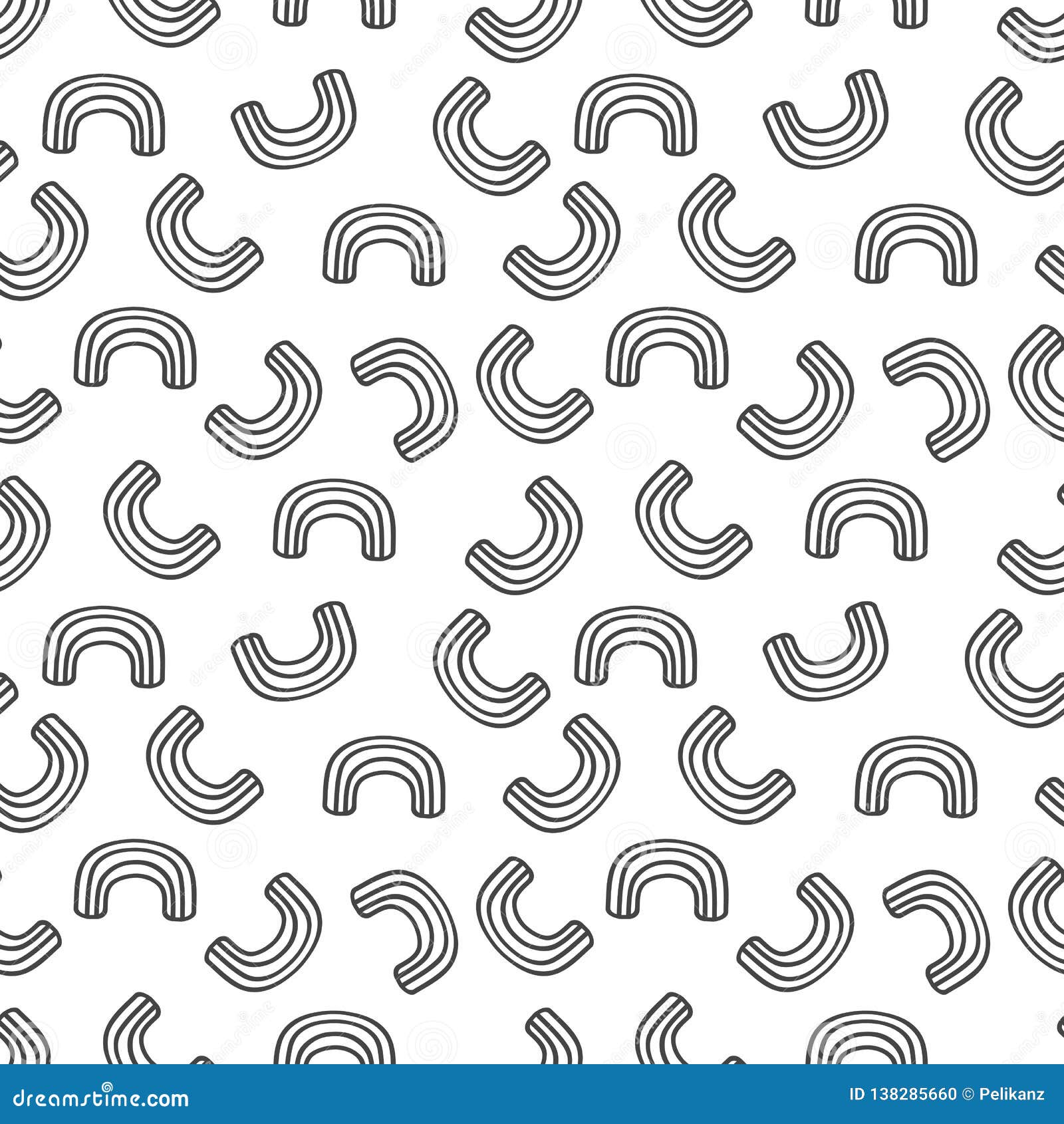 Hand Drawn Black Empty Line Curvy Elbow Macaroni Pattern on White Stock ...