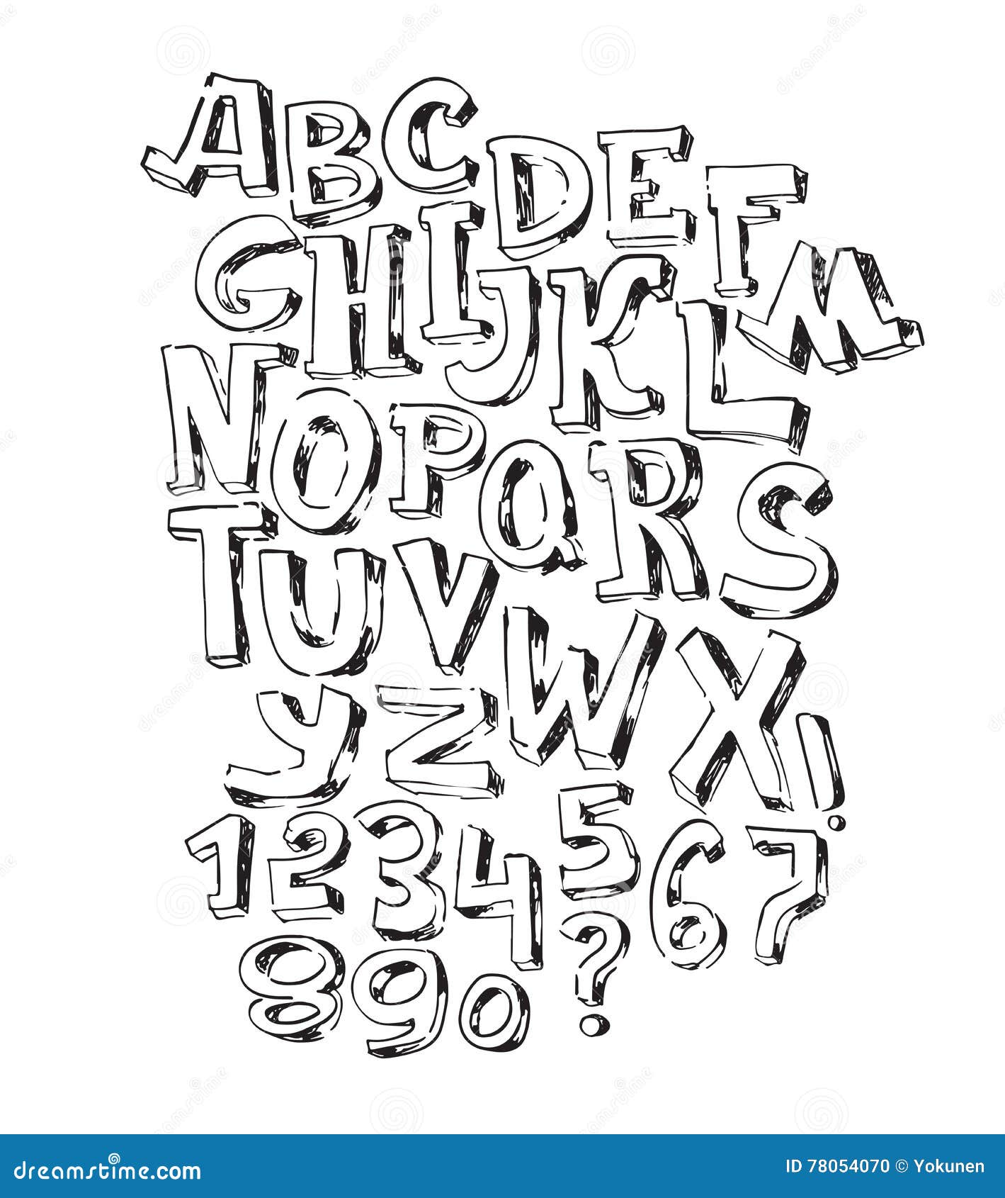 Hand Drawn Black Font, on White Background. Vector Alphabet, Letters ...