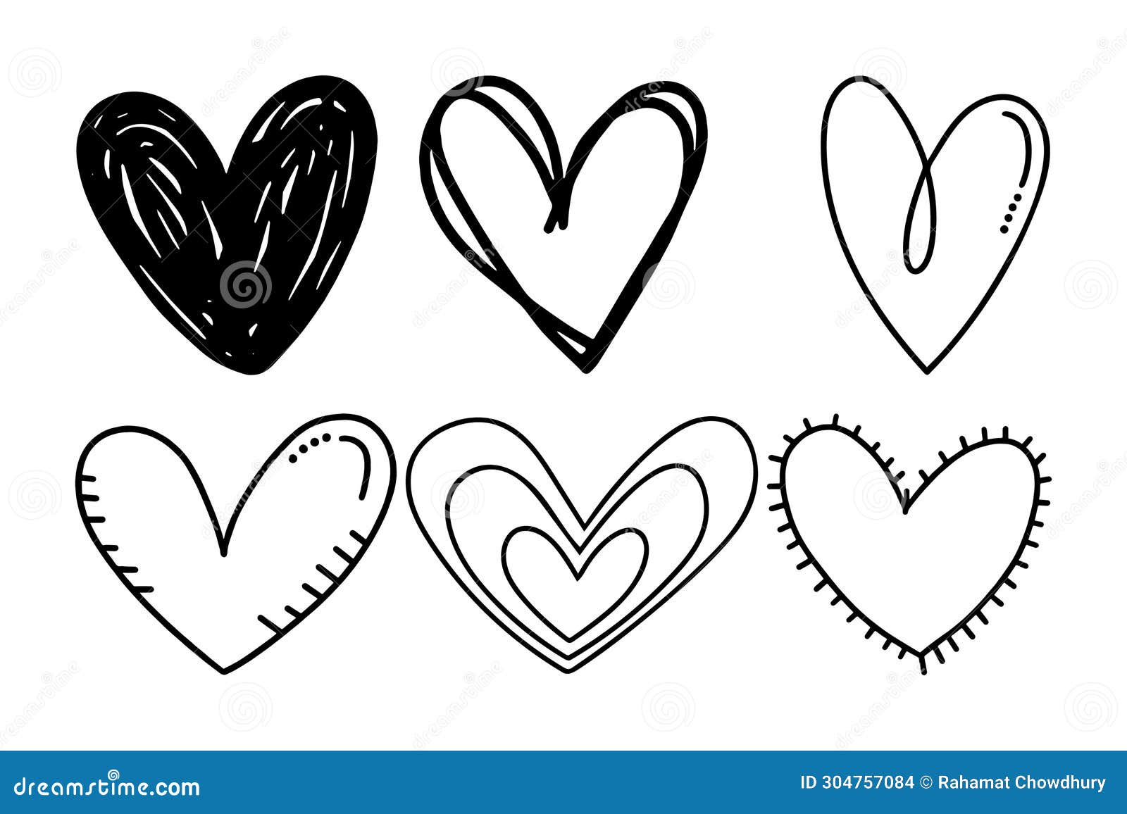 Hand-drawn Black Line Heart Set, Valente Day. Stock Vector ...