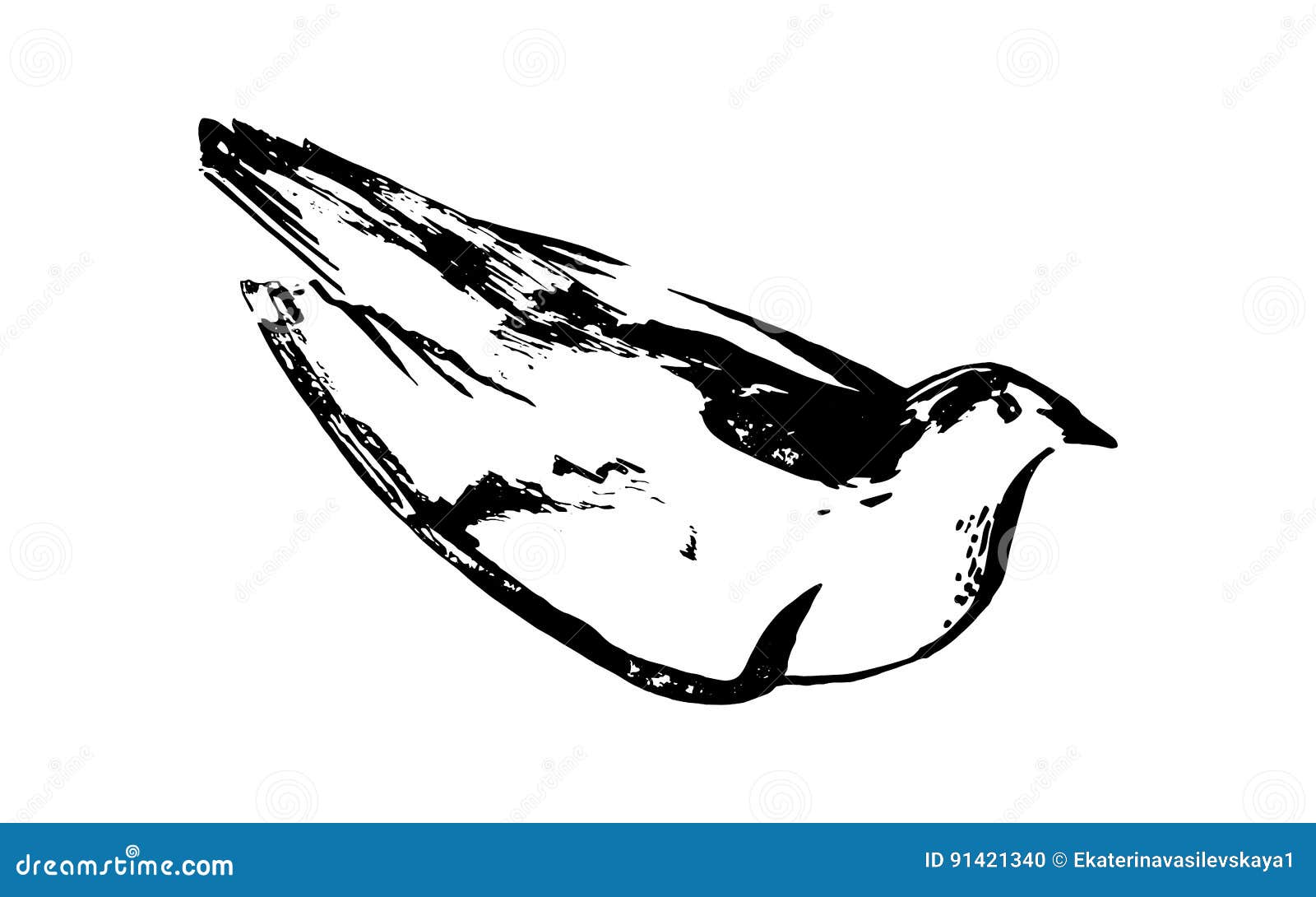 Hand Drawn Black Stylized Bird Painted by Ink. Vector Illustration ...