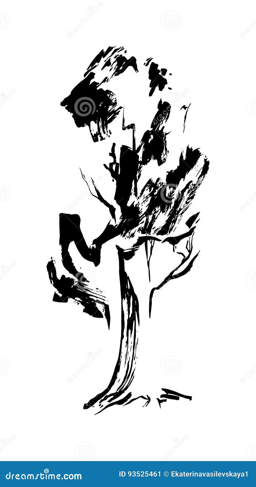 Hand Drawn Black Stylized Tree Painted by Ink. Vector Isolated. Stock ...
