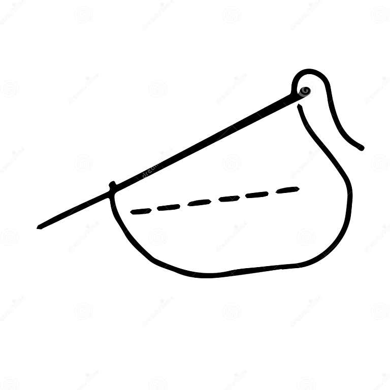 Hand Drawn Black Vector Illustration of a Sewing Needle with Thread ...