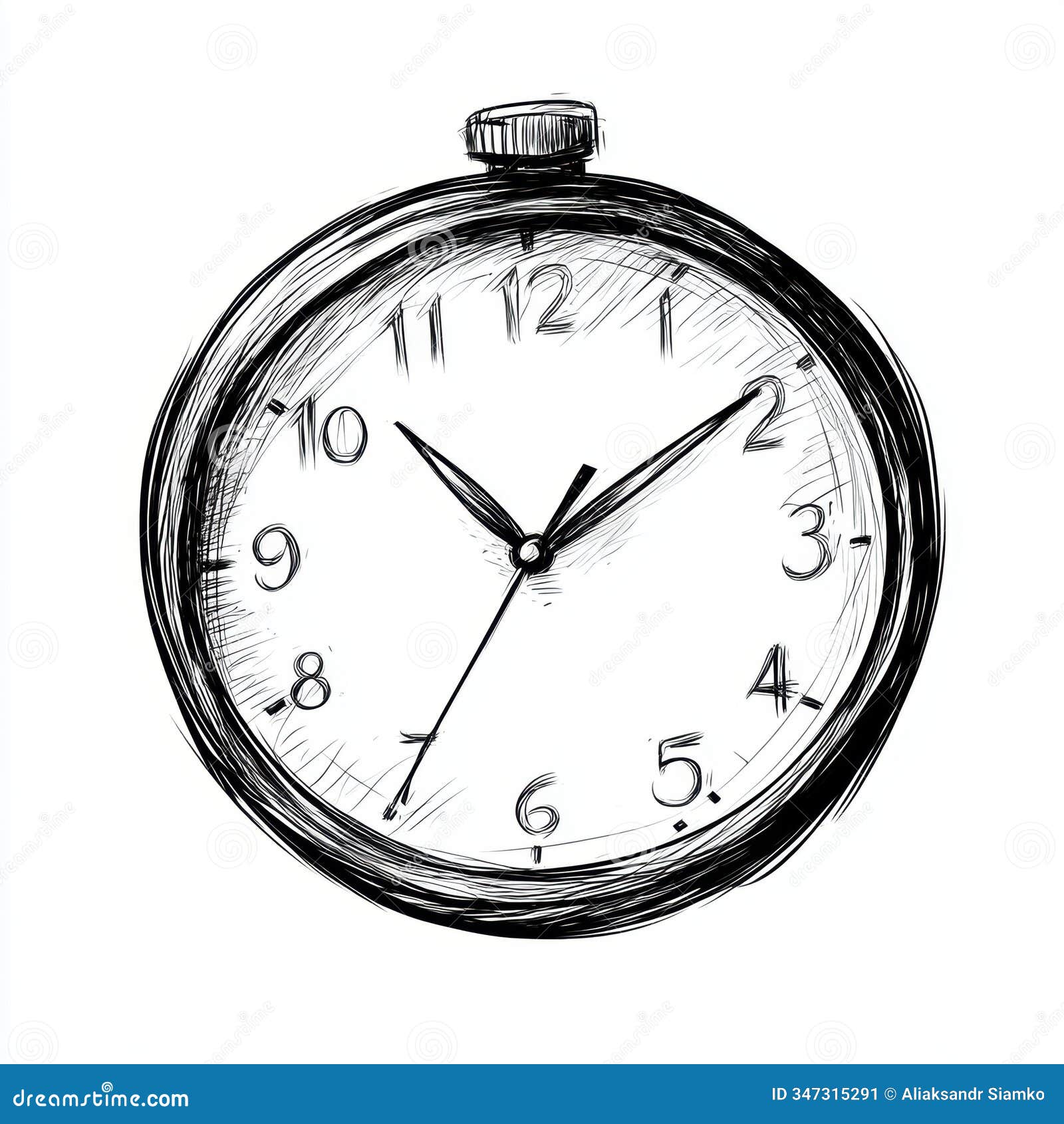 Hand-drawn Black and White Analog Clock with Numbers and Hands Stock ...