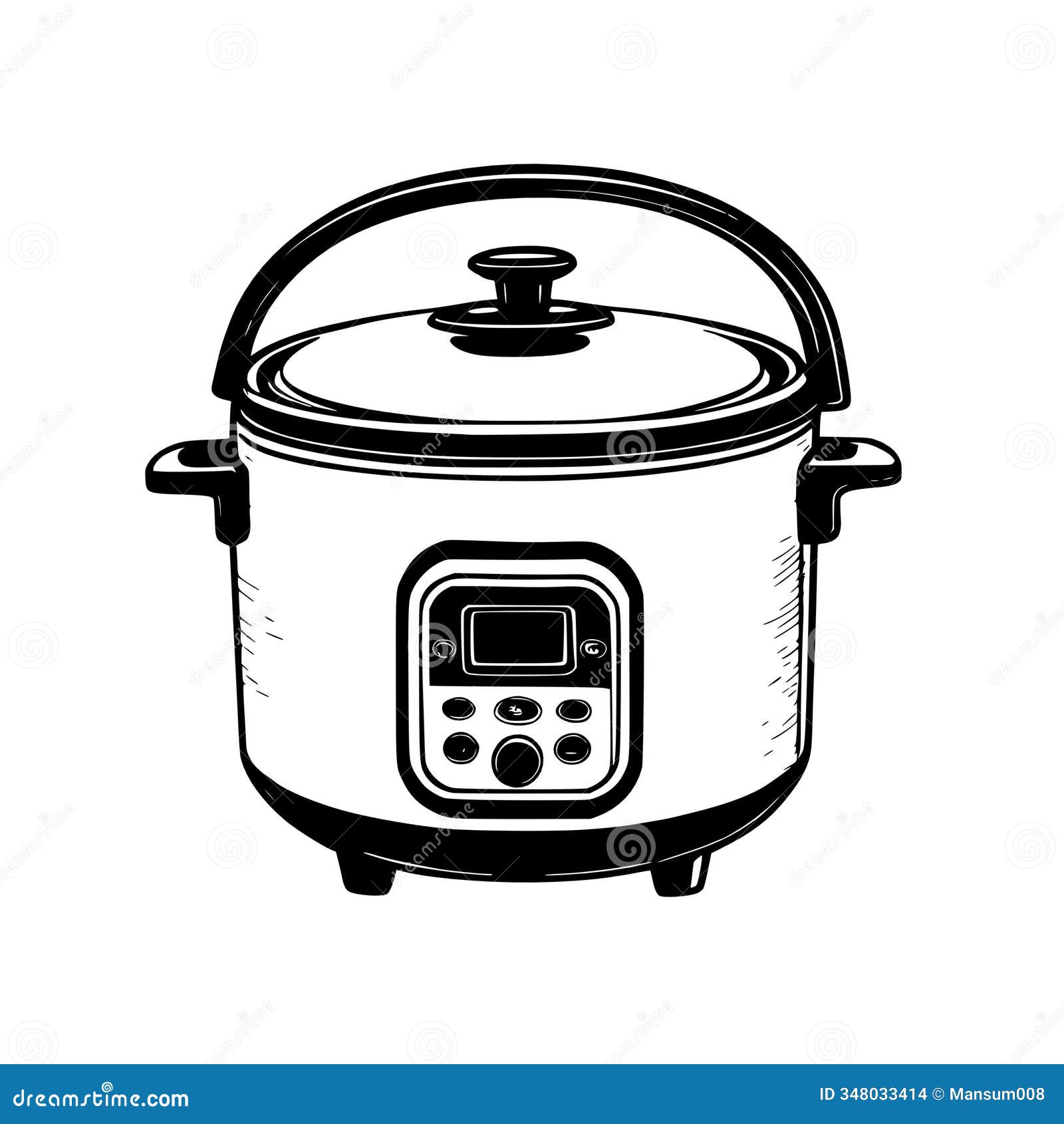 Hand Drawn Black and White Cartoon of a Cooker Stock Illustration ...
