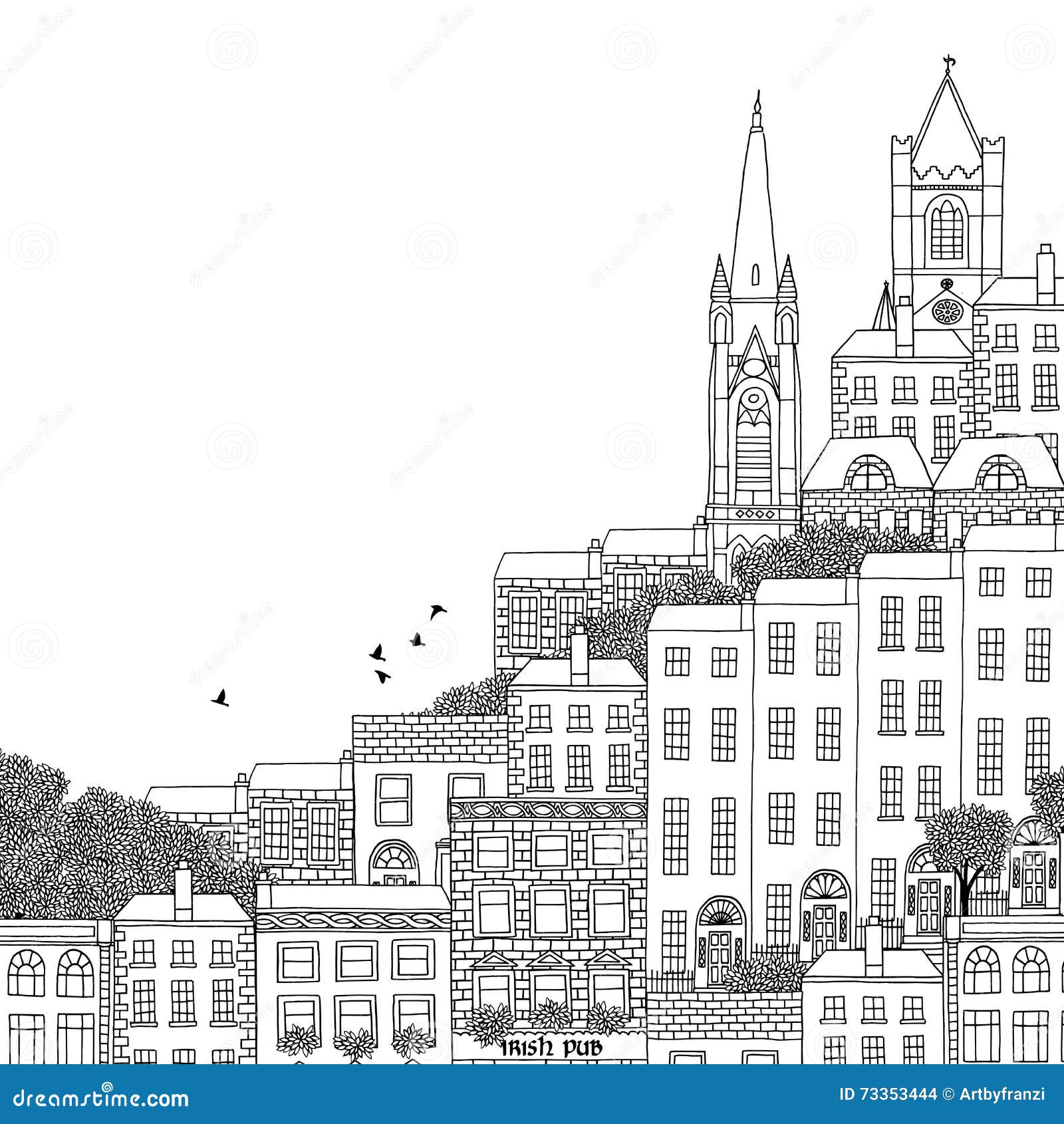 Hand Drawn Black and White Illustration of Dublin Stock Vector ...