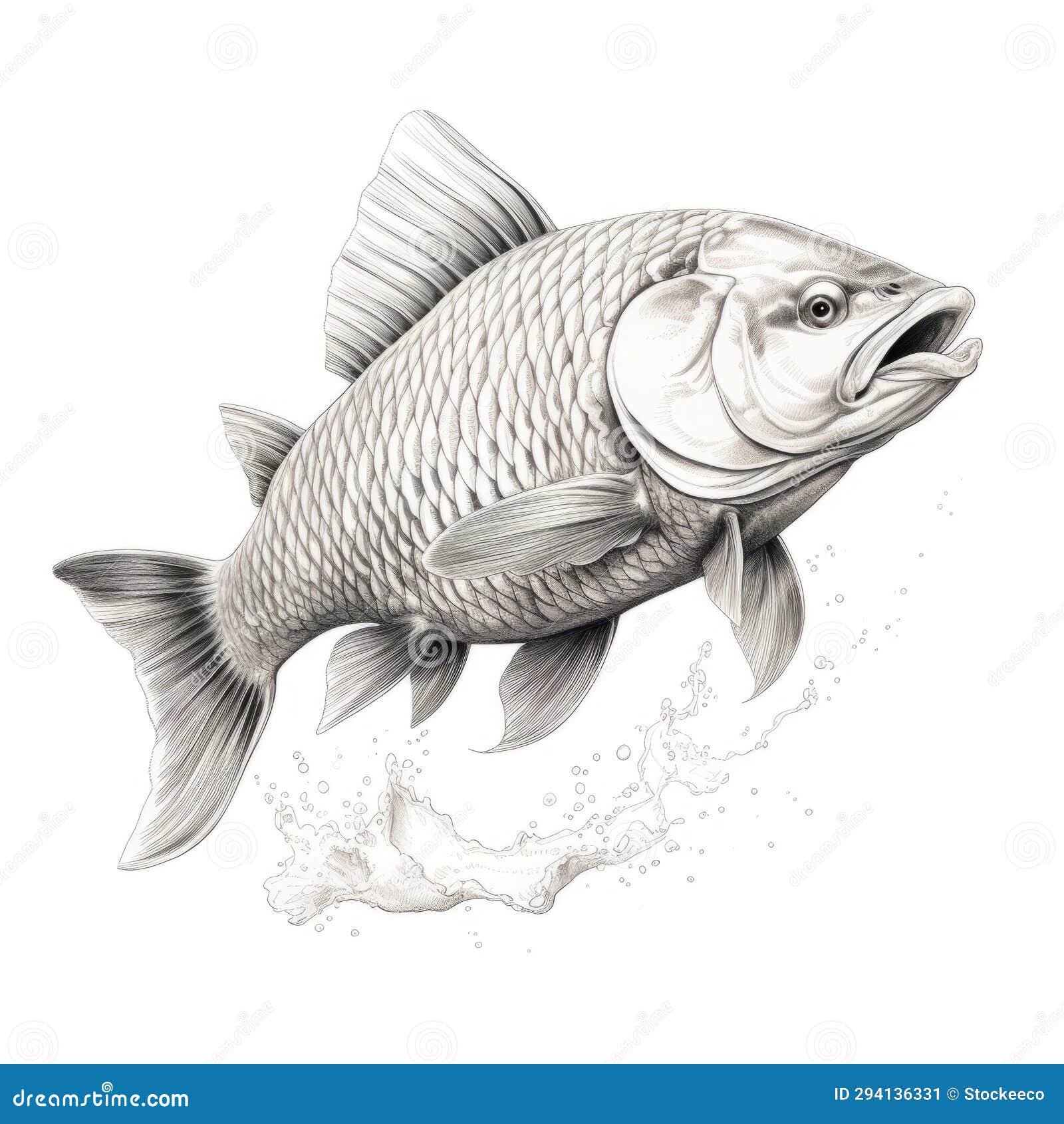 Realistic Drawing of Carp in Water with Splashes - High Resolution ...