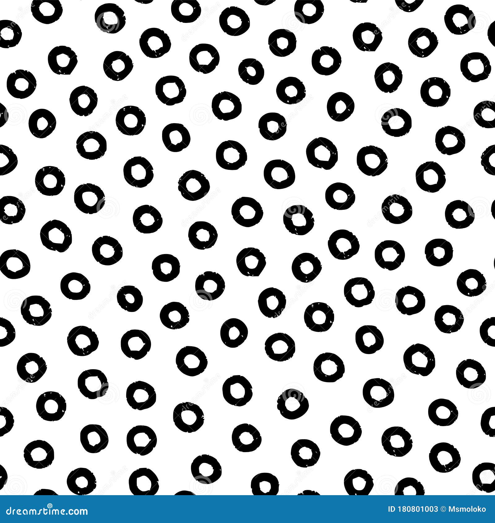 Hand-drawn Black and White Seamless Texture with Circles. Vector Repeat ...
