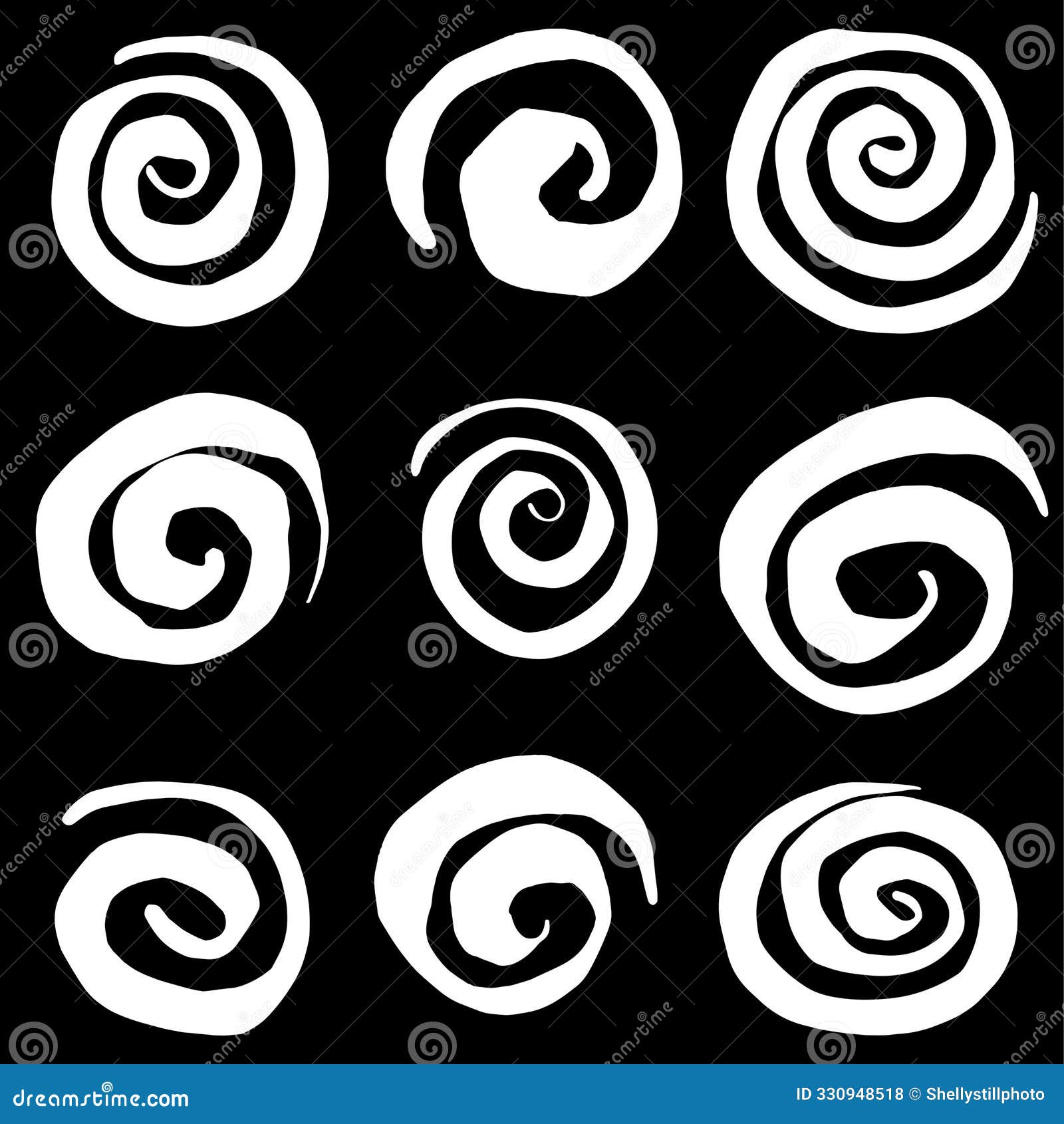 Hand Drawn Black and White Spooky Wavy Swirl Circle Vectors Stock ...