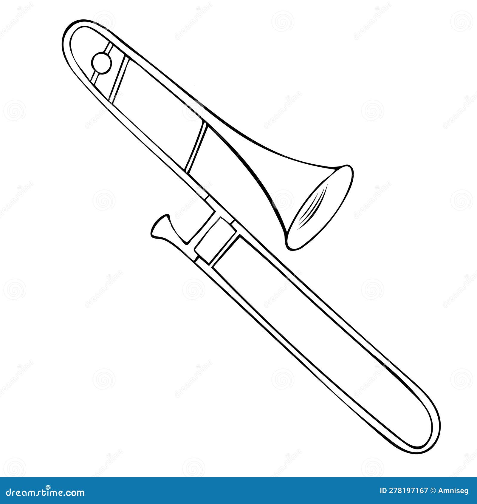 Hand Drawn Black and White Trombone Vector on White Background. Stock ...