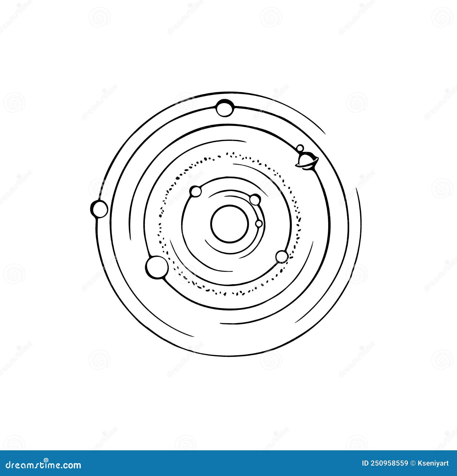 Hand Drawn Black And White Vector Ink Illustration Of Solar System ...