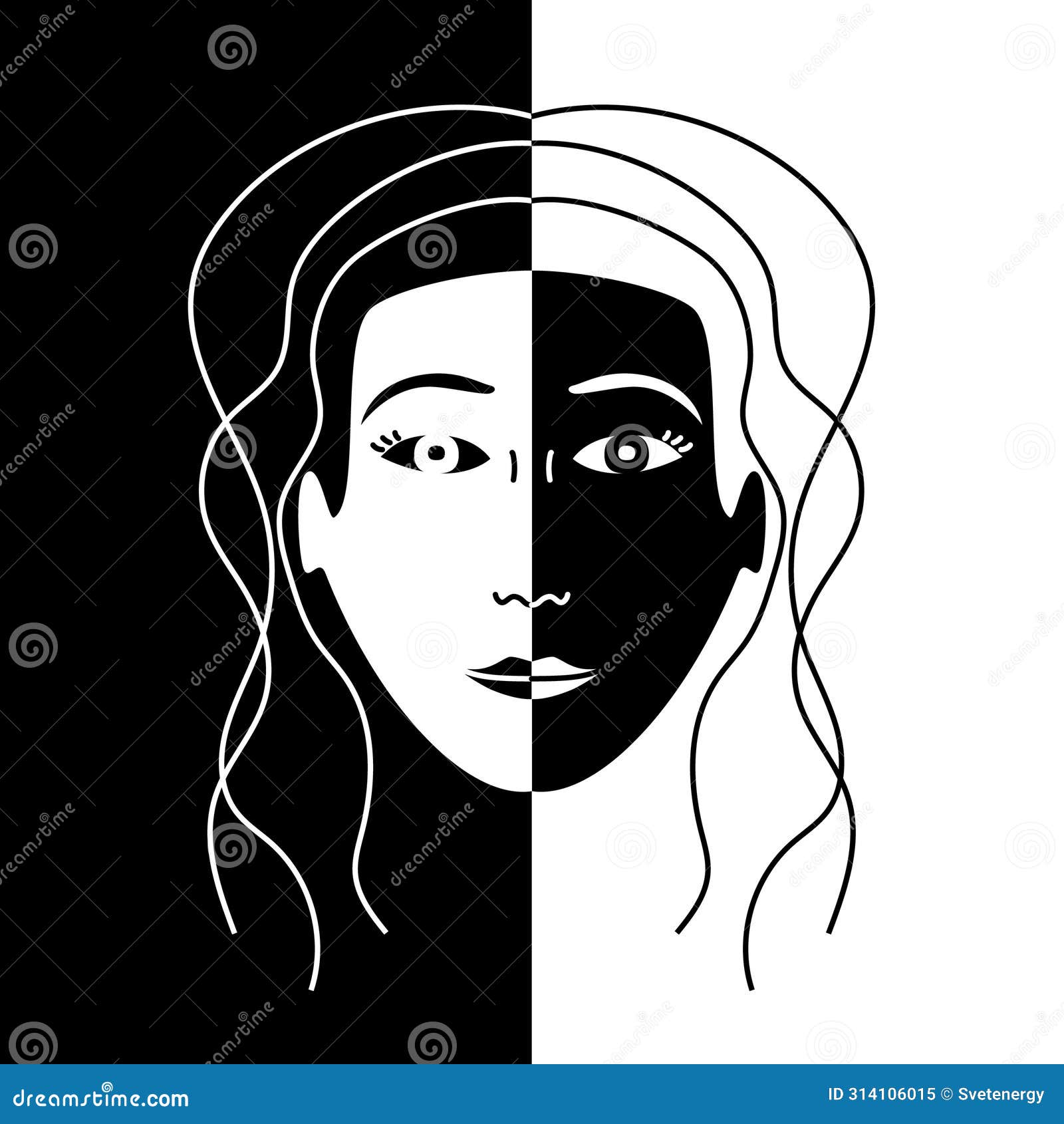 Hand Drawn Black and White Vector of a Persons Face and Facial Features ...