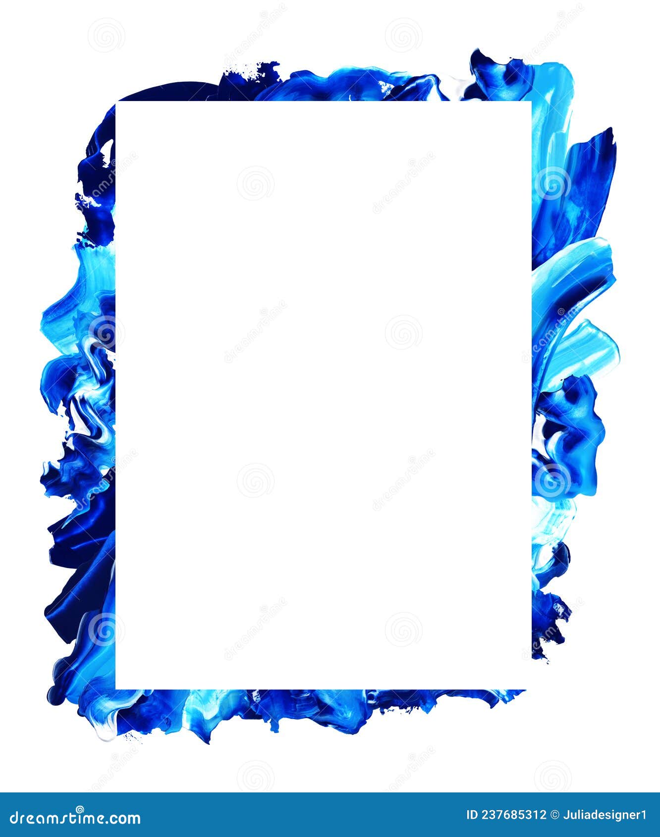 Hand Drawn Blue Brushstroke Border with White Copy Space. Art Stroke ...