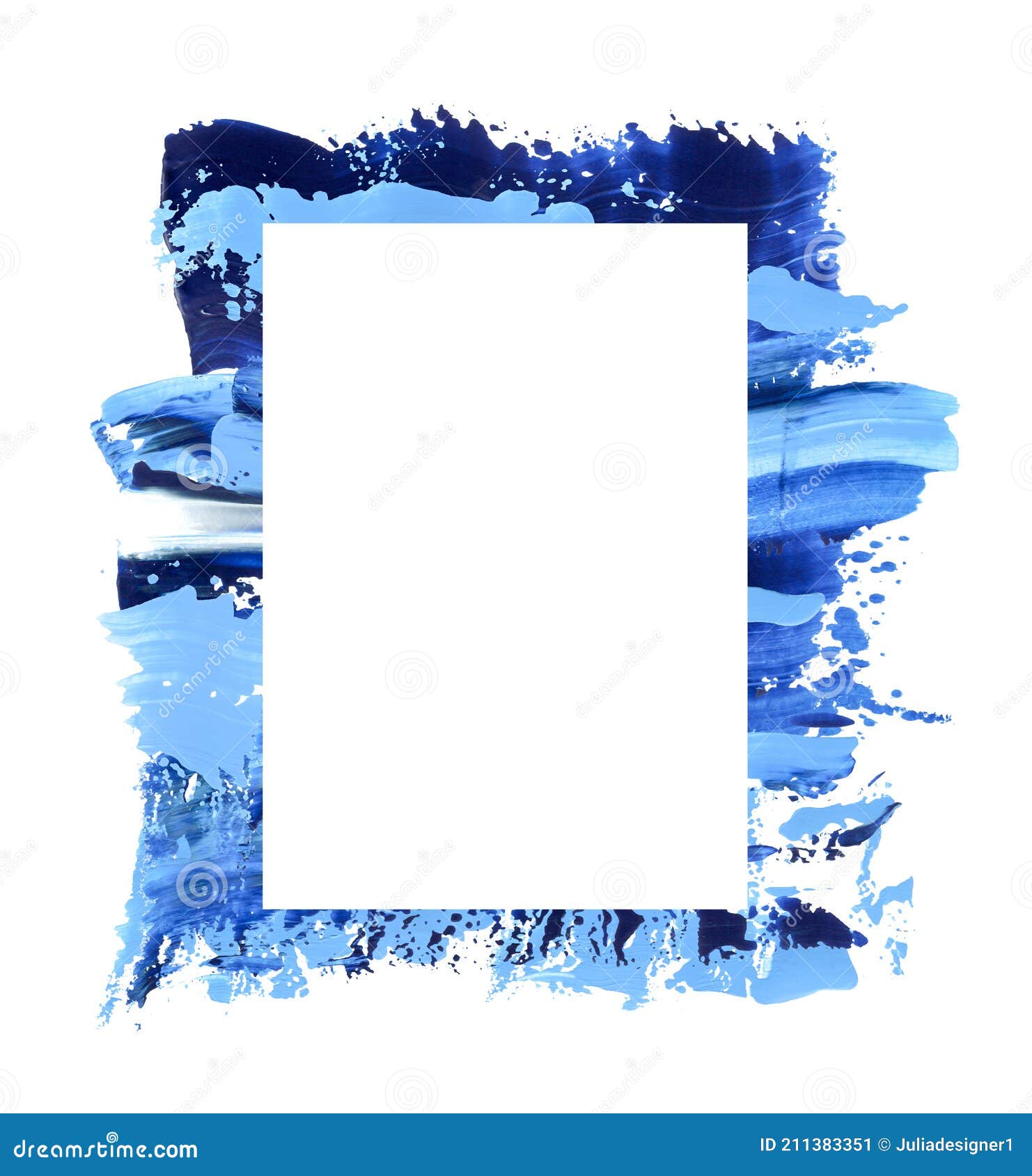 Hand Drawn Blue Brushstroke Swash with White Rectangular Border. Hand ...