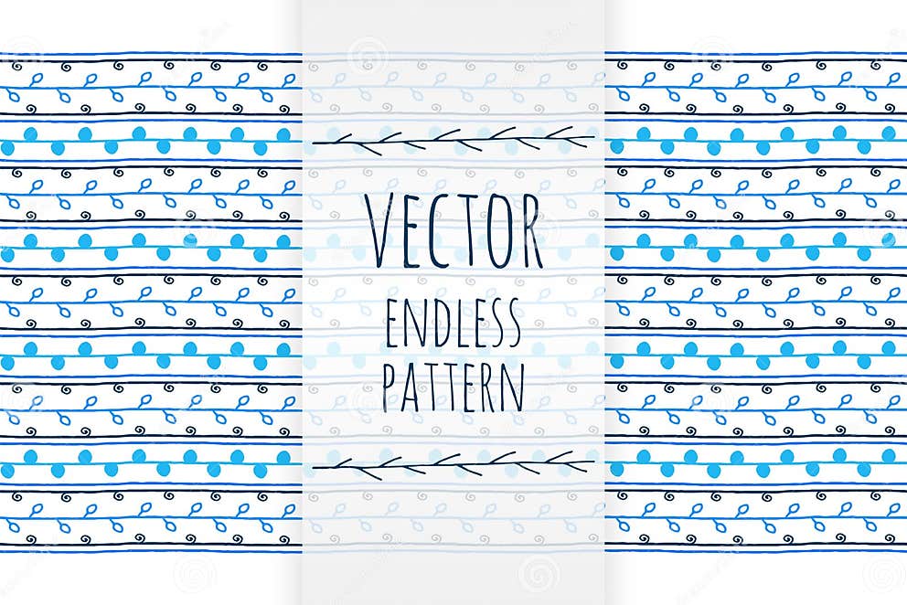 Hand Drawn Blue Ethnic Endless Vector Pattern Stock Vector ...
