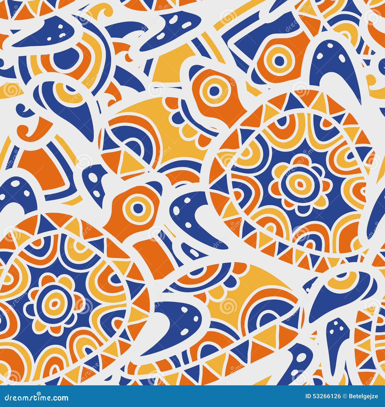 Hand Drawn Blue and Orange Seamless Pattern. Vector Ethnic Background ...