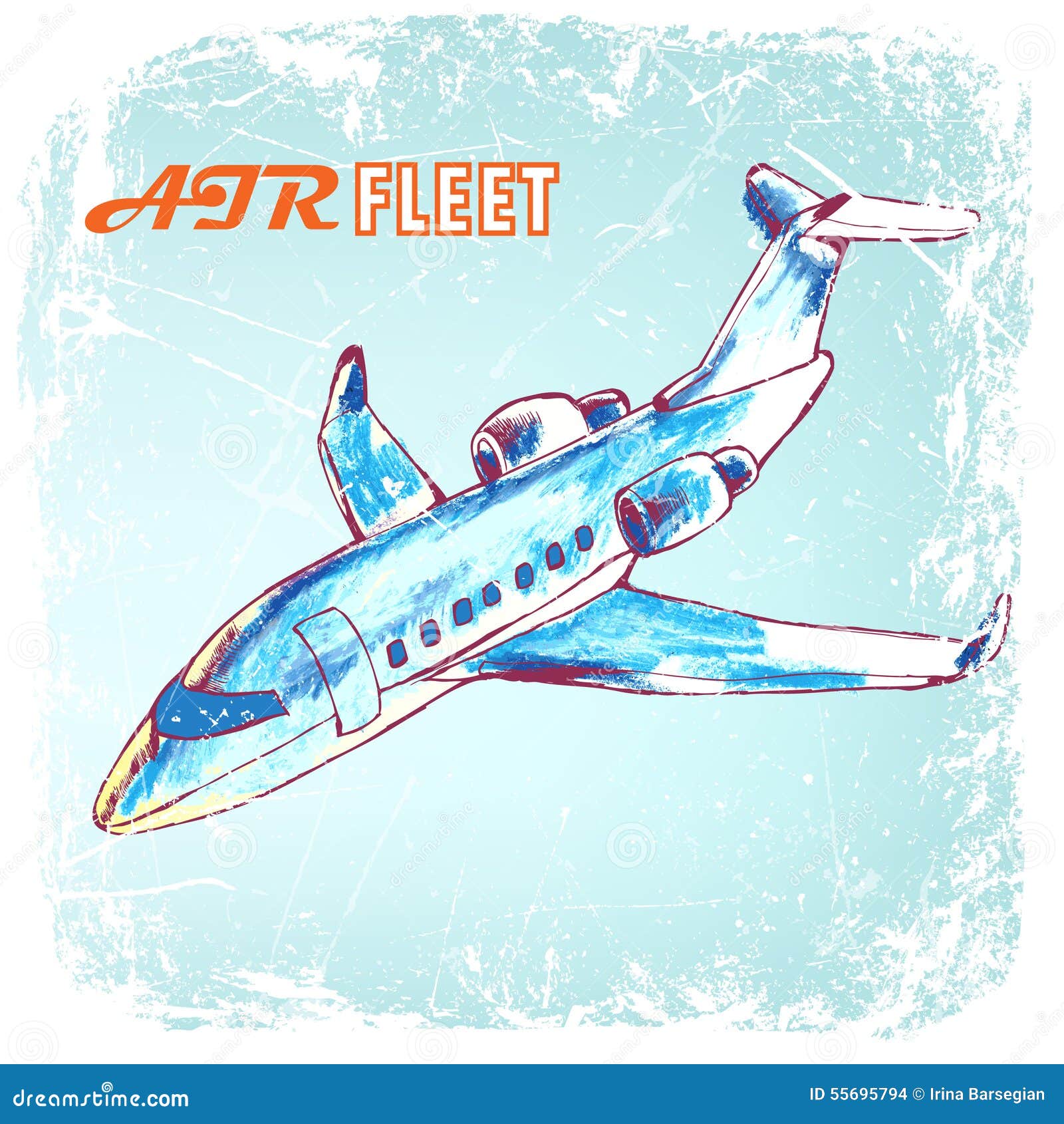 Hand Drawn Blue Plane.vector Illustration Stock Vector - Illustration ...