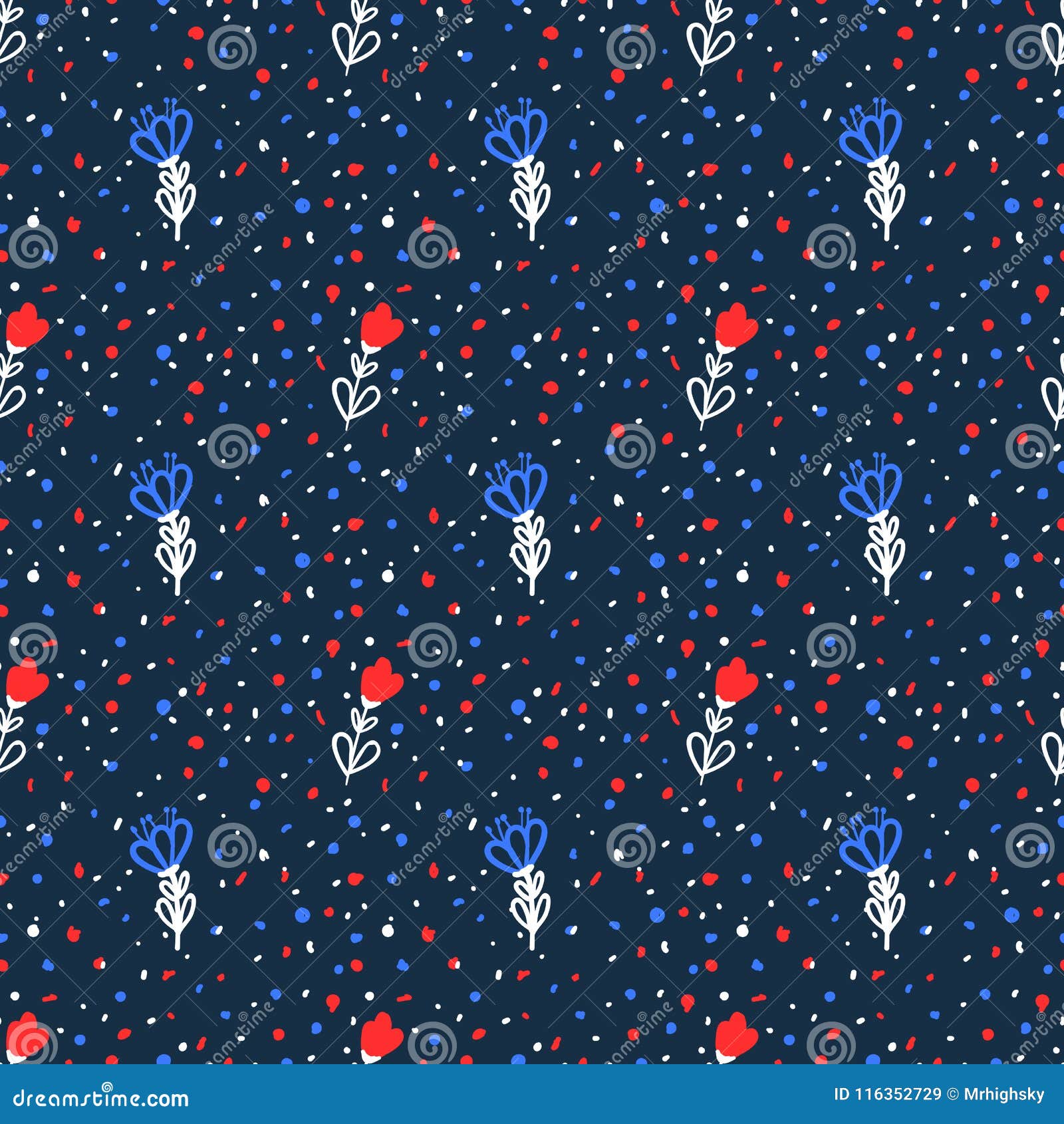 Hand Drawn Blue and Red Flowers Seamless Pattern Stock Vector ...