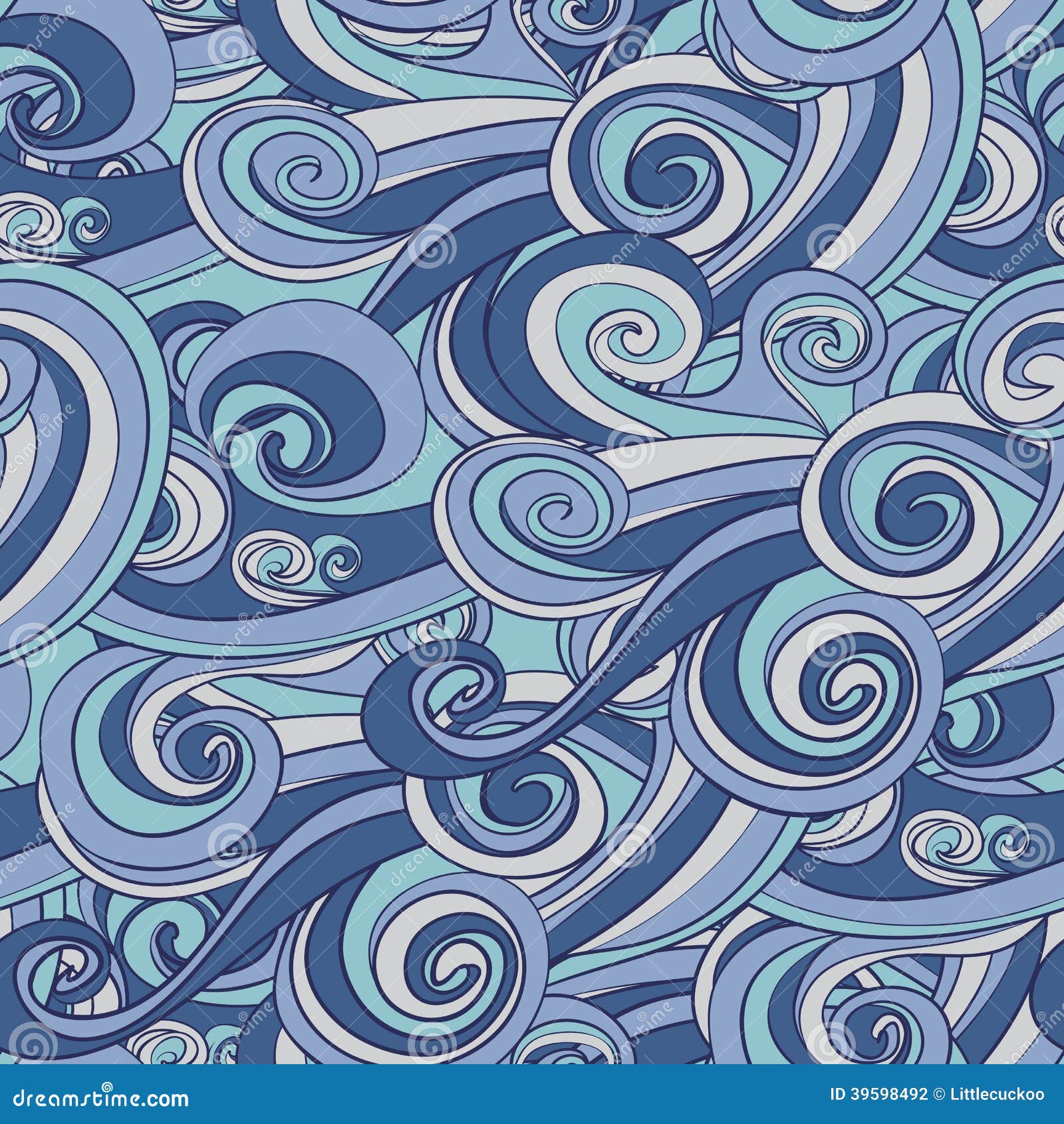 Hand Drawn Blue Wave Pattern Stock Vector - Illustration of contour ...