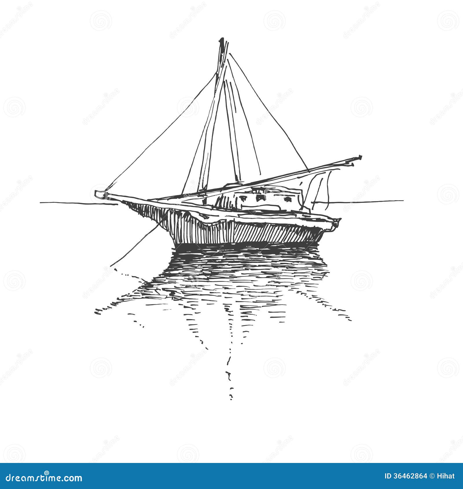 Hand Drawn Boat. Landscape. Vector Eps8 Stock Vector - Illustration of ...