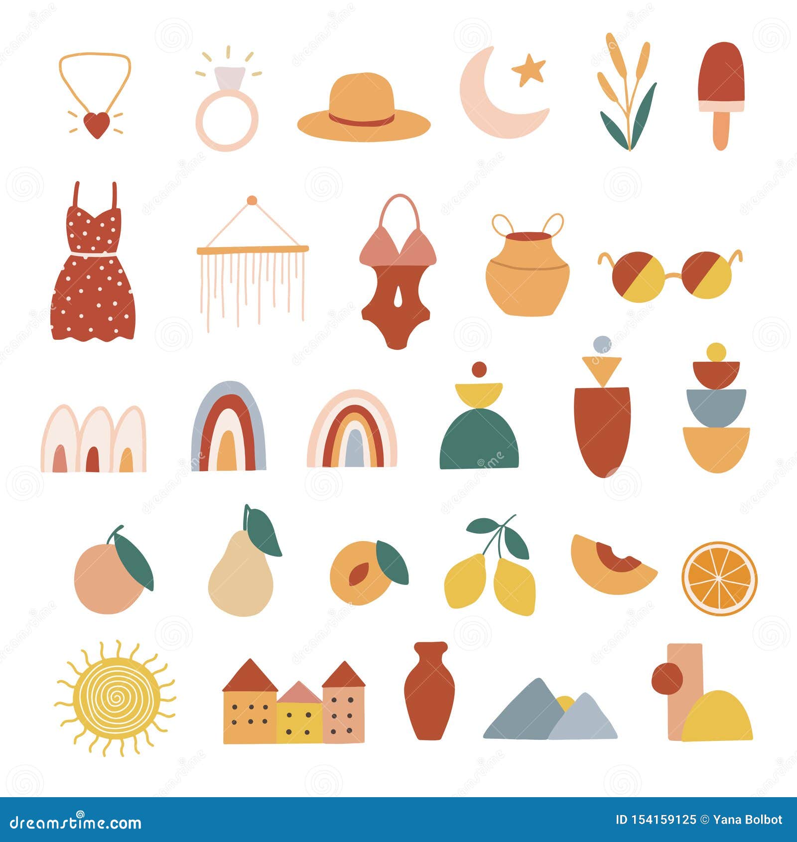 Hand Drawn Bohemian Logo Set in Flat Style Stock Vector - Illustration ...