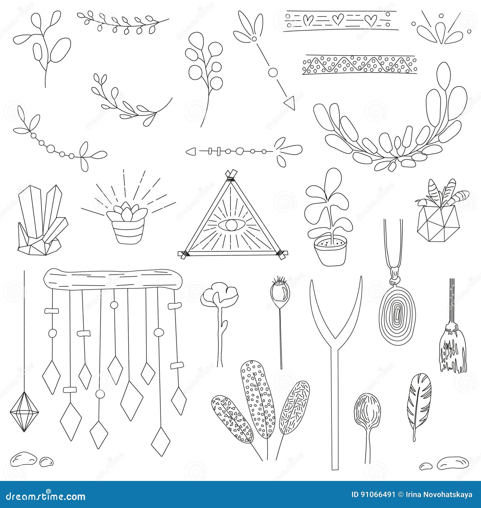 Hand drawn boho design. stock vector. Illustration of border - 91066491