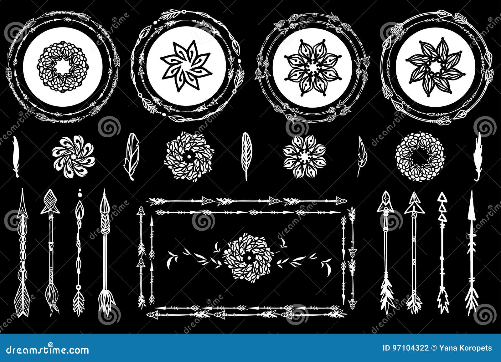 Hand Drawn Boho Design Elements Stock Vector - Illustration of creative ...