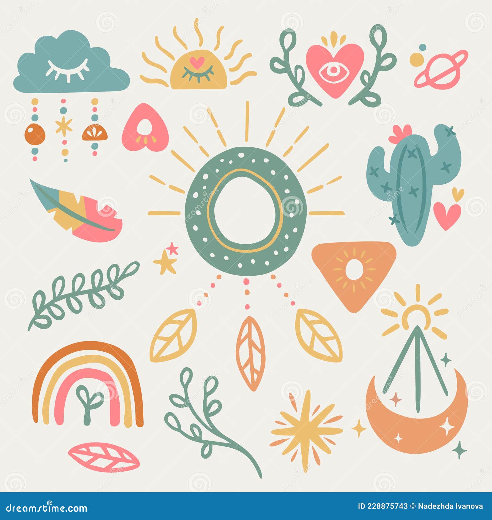Hand Drawn Boho Elements Collection Vector Illustration. Stock Vector ...