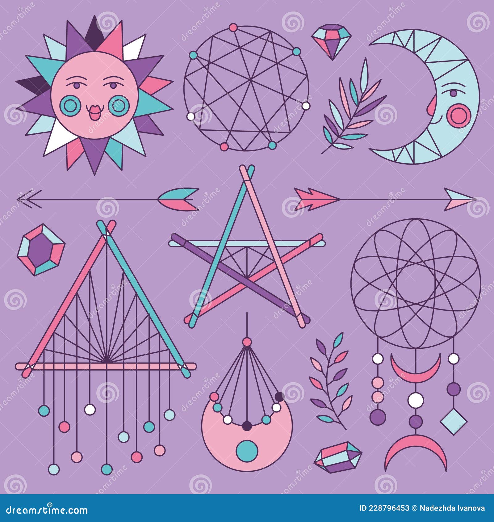 Hand Drawn Boho Elements Set Vector Illustration. Stock Vector ...