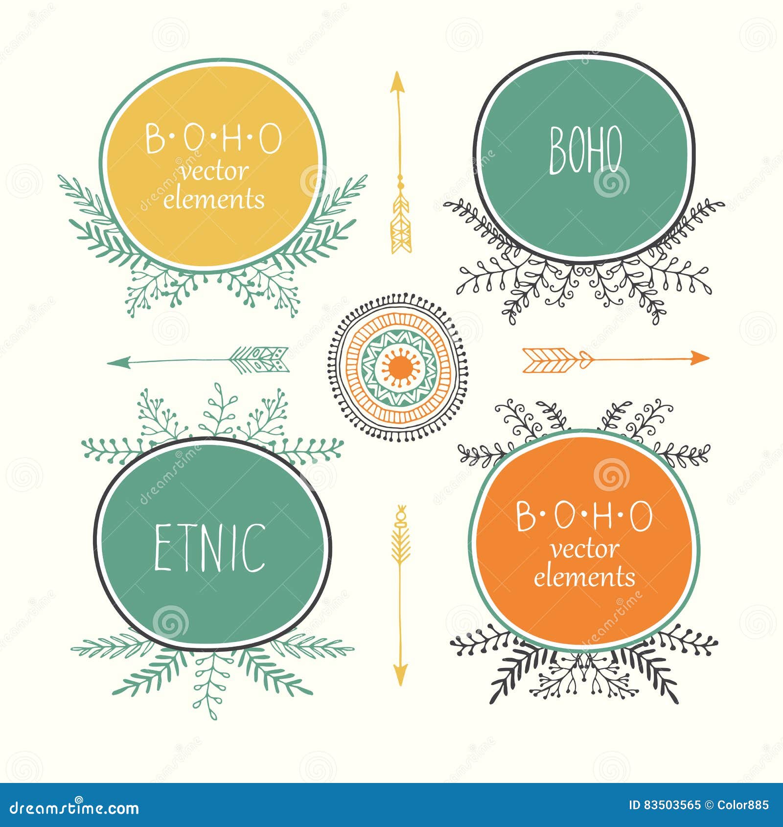 Hand Drawn Boho Style Frames with Place for Your Text. Stock Vector ...