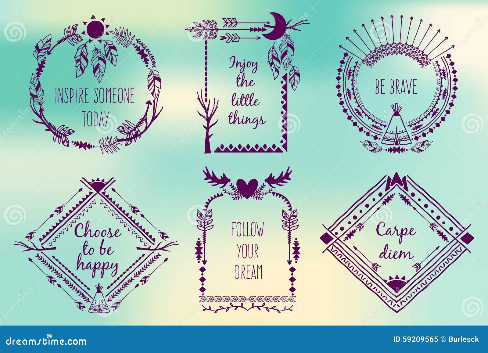 Boho Style Frame With Colorful Ornamental Feather. Vector Ethnic Print ...