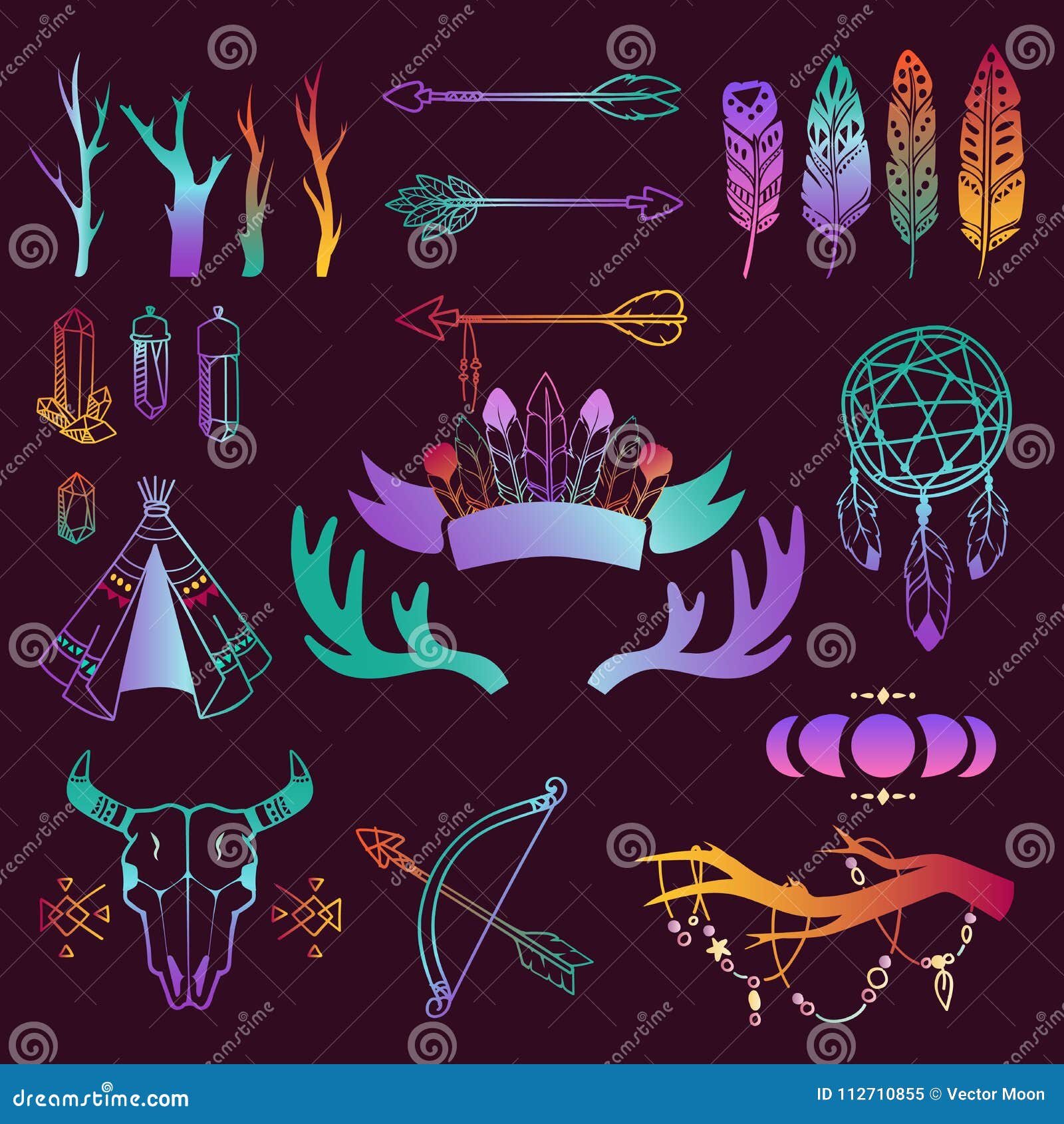 Hand Drawn Boho Vector Design Elements Set. Wild Style Labels with ...
