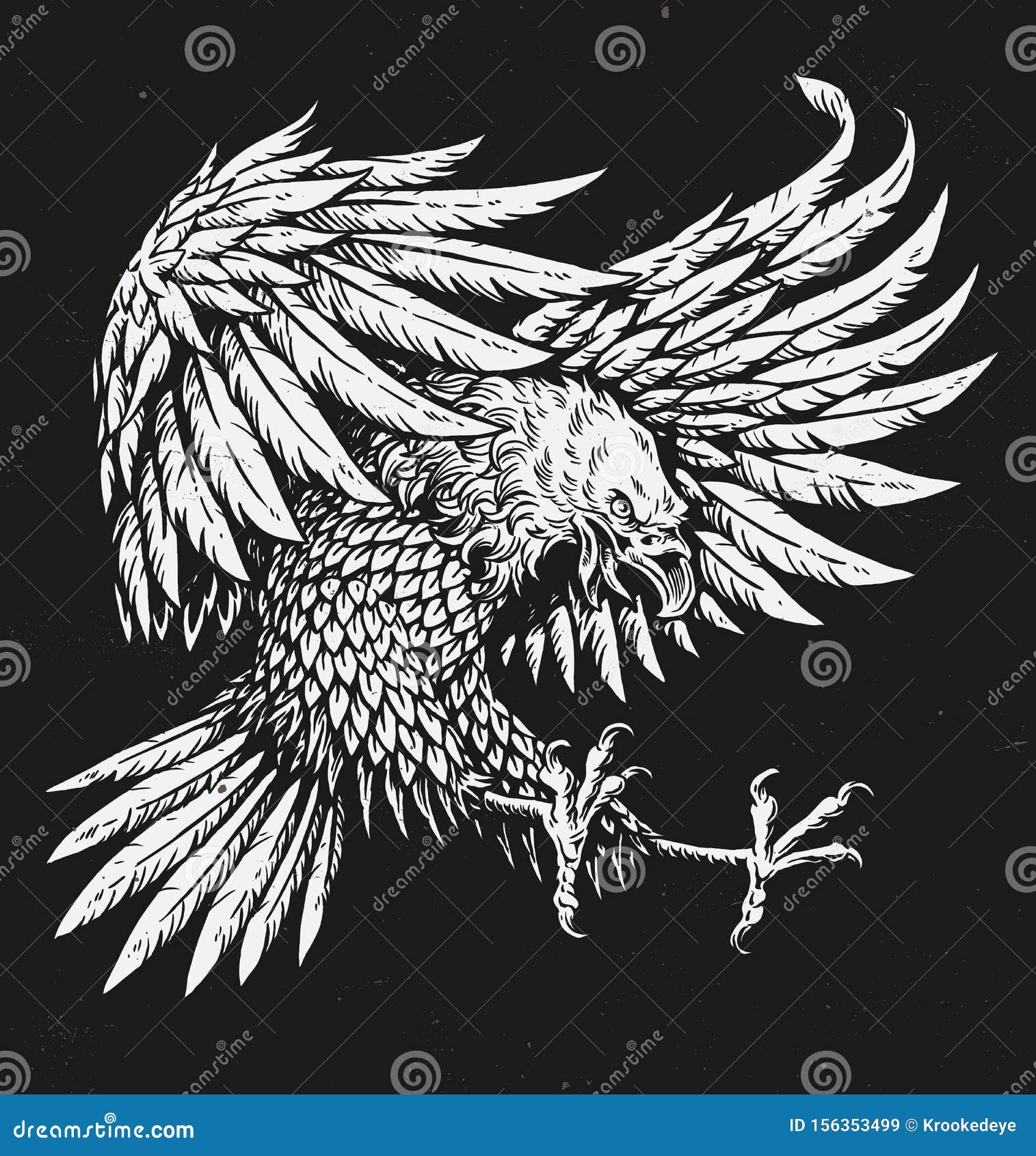 Hand Drawn Bold Linework Swooping Tattoo Eagle Stock Vector ...
