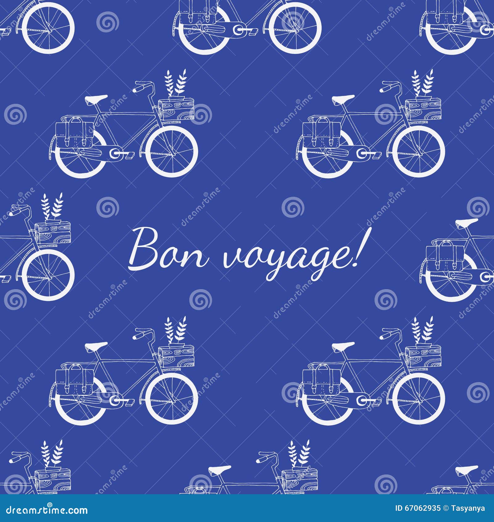 Hand Drawn Bon Voyage Bicycle Pattern. Stock Vector - Illustration of ...