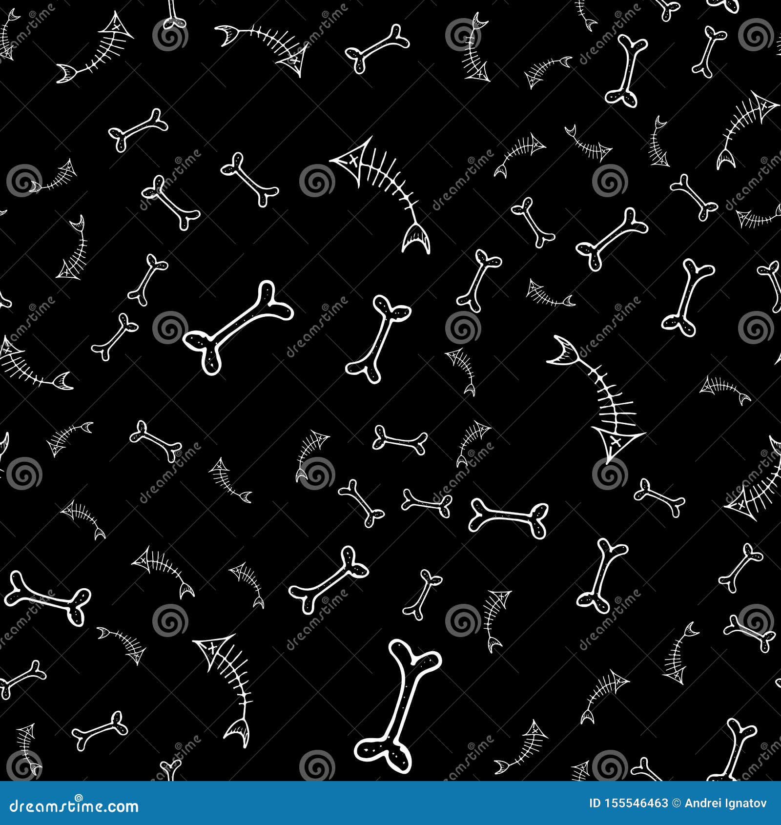 Hand Drawn Bones Seamless Pattern for Textile Design. Bone Seamless ...
