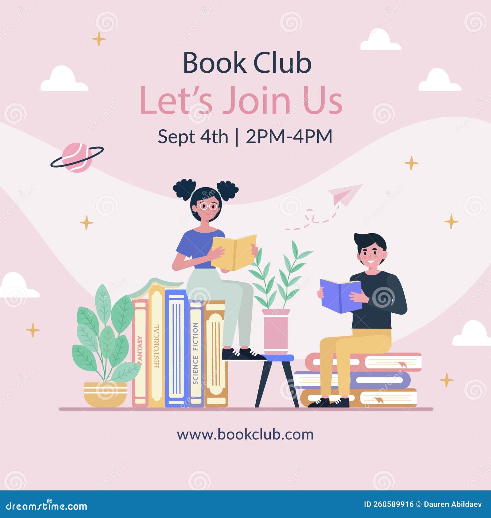 Hand Drawn Book Club Posts Vector Illustration. Stock Vector ...