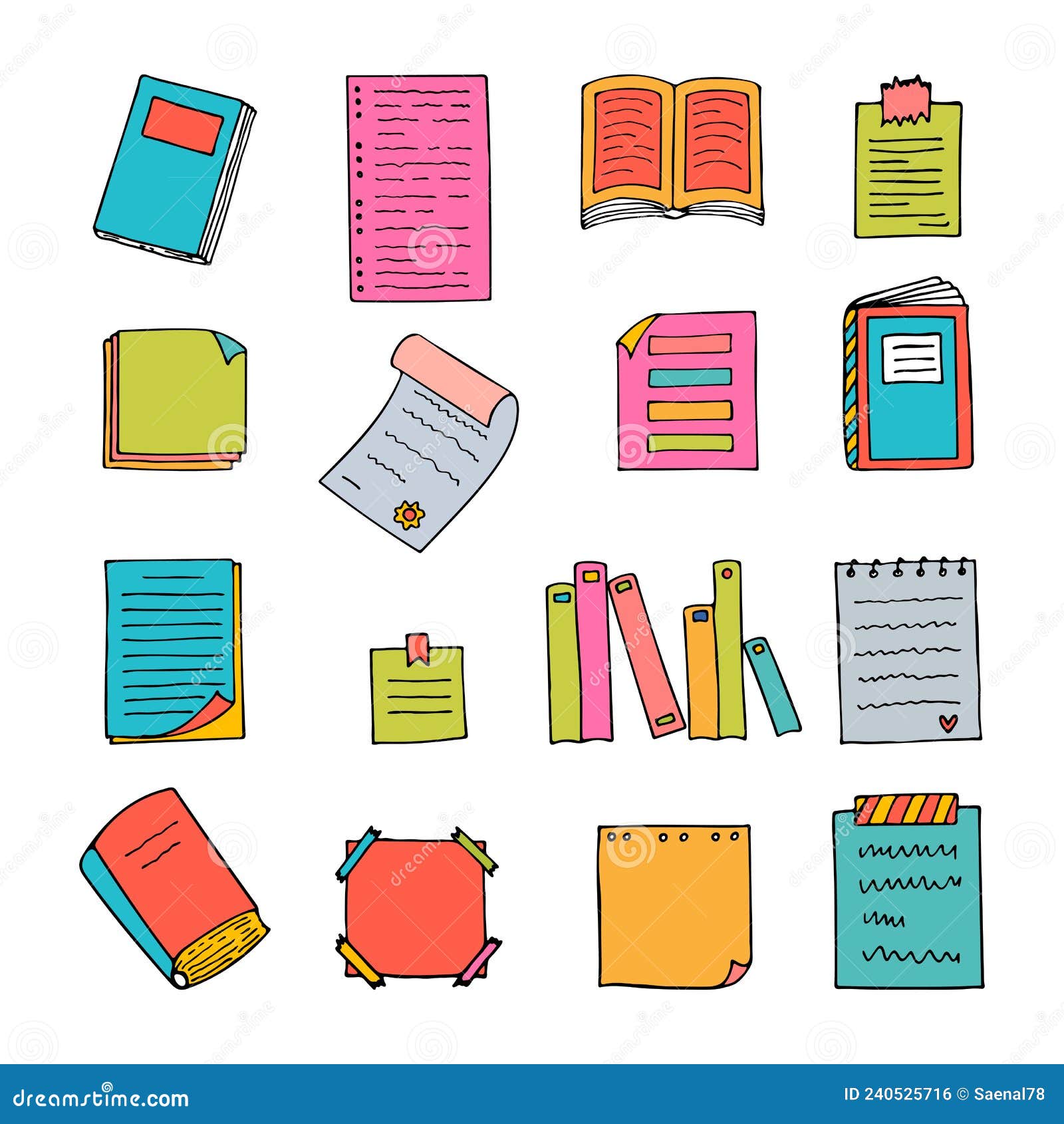 Hand Drawn Books, Documents, Notebook and Sheets of Paper. Library ...