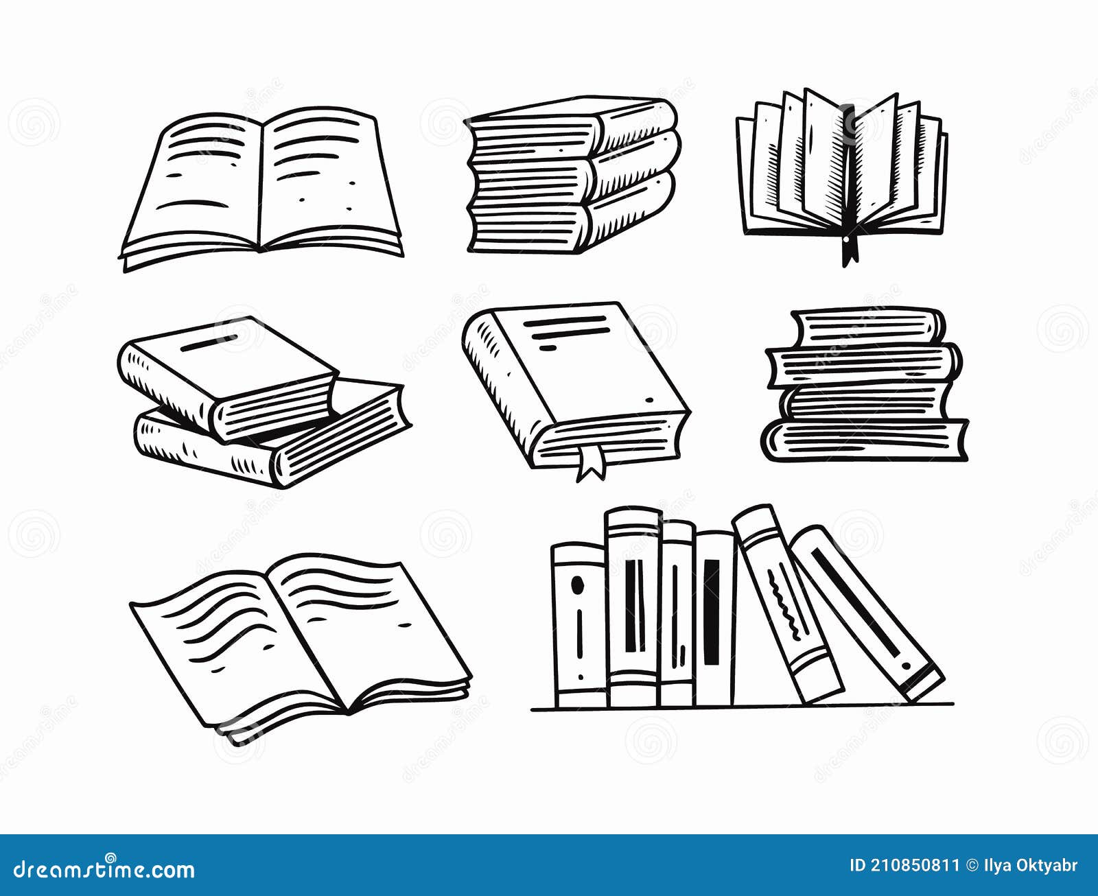 Hand Drawn Books Doodle Set. Black Color Sketch. Stock Vector ...