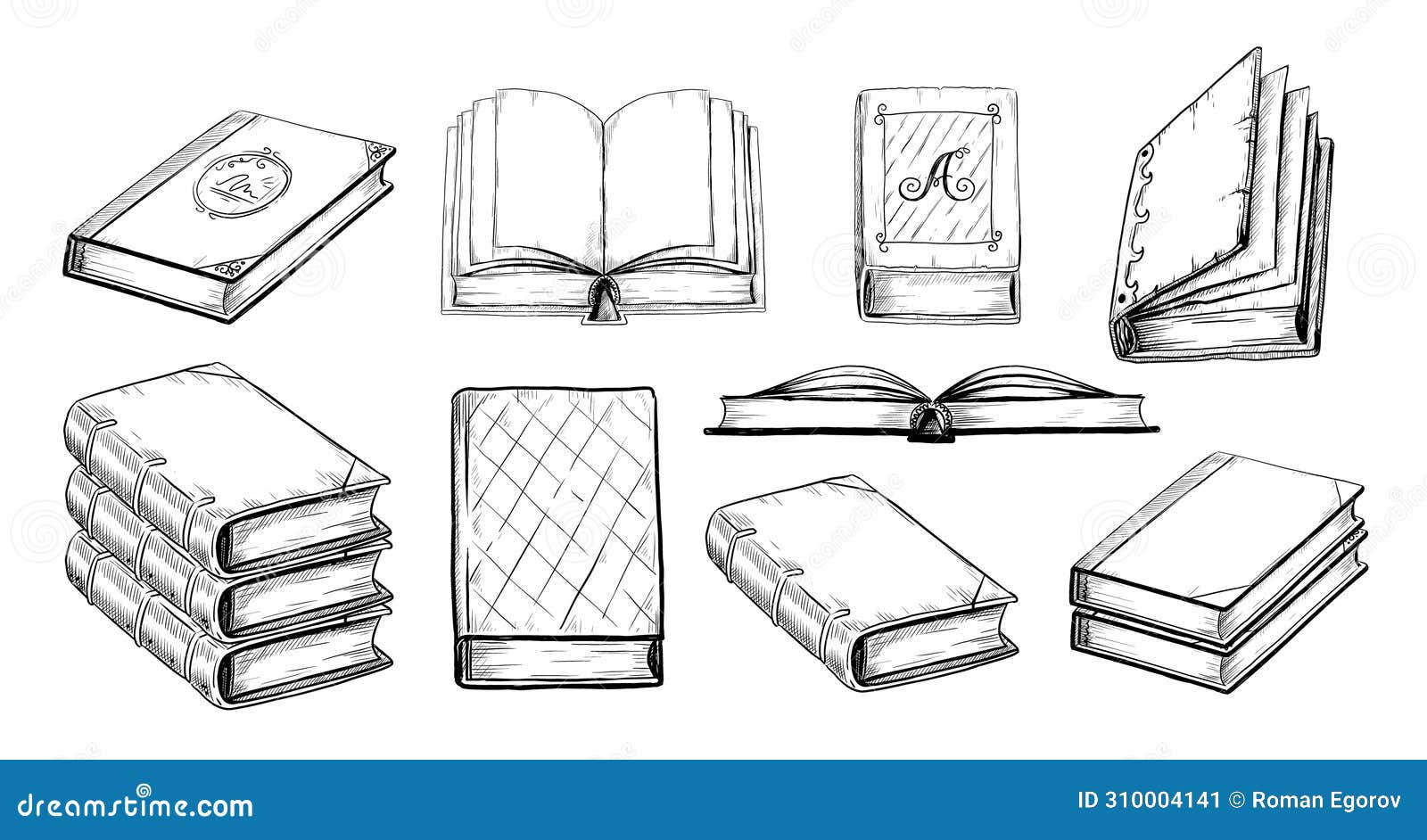 Hand Drawn Books. Open and Closed Notebooks Stock Illustration ...