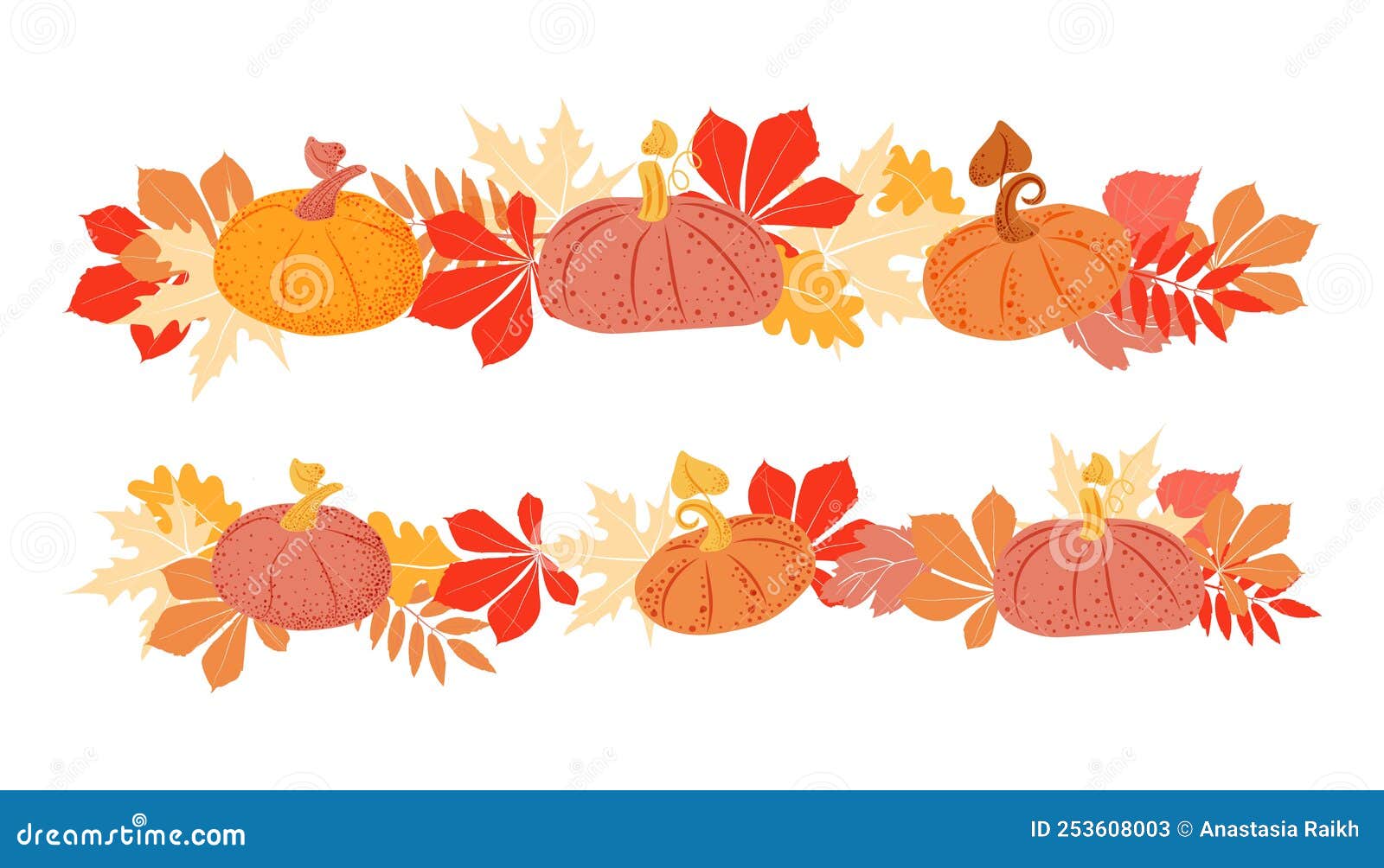 Hand-drawn Border of Pumpkins and Autumn Leaves. Autumn. Leaves of ...