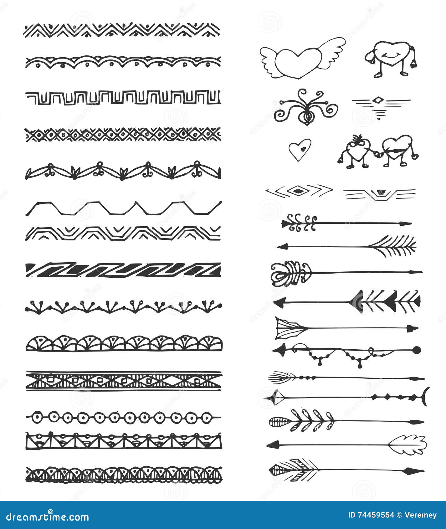 Hand Drawn Border Set And Design Element Vector Illustration ... Hand Drawn Border Set And Design Element Vector Illustration ...