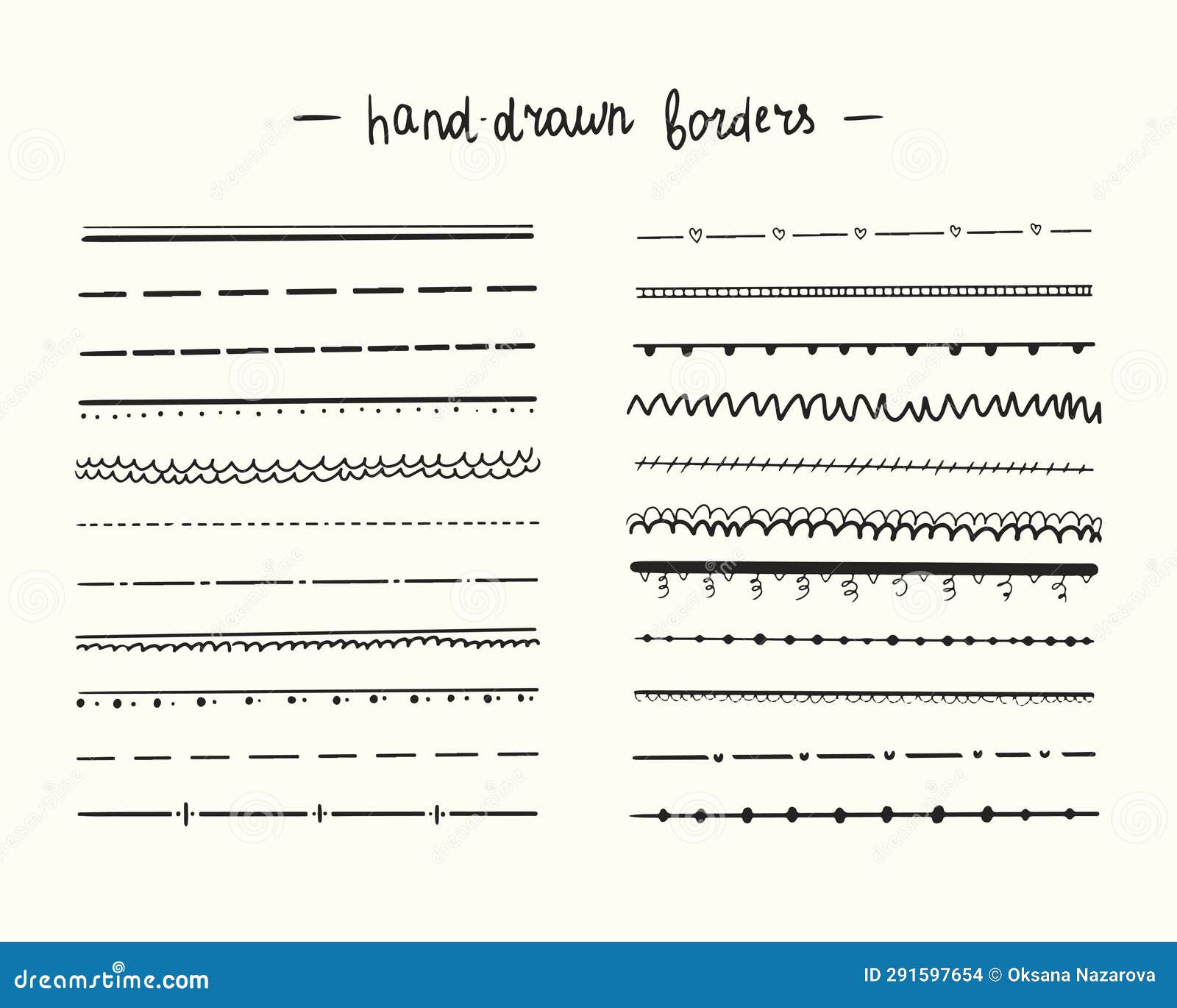Hand Drawn Borders and Dividing Lines Set Stock Vector - Illustration ...