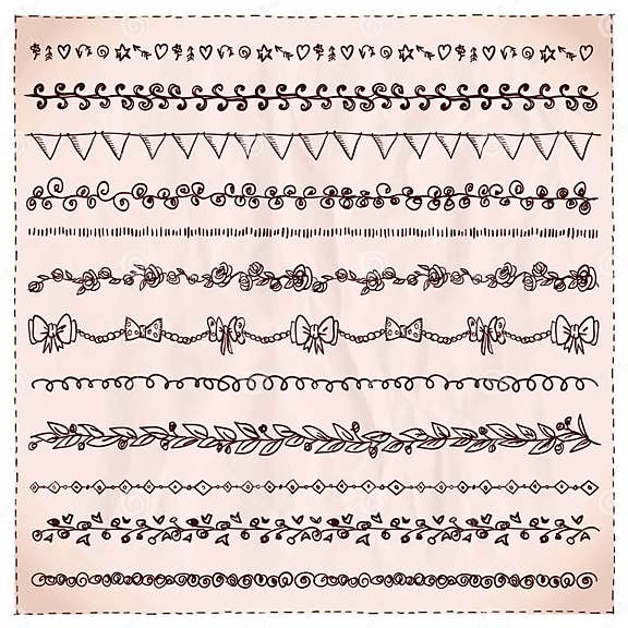 Hand-drawn Borders Set and Design Elements. Stock Vector - Illustration ...