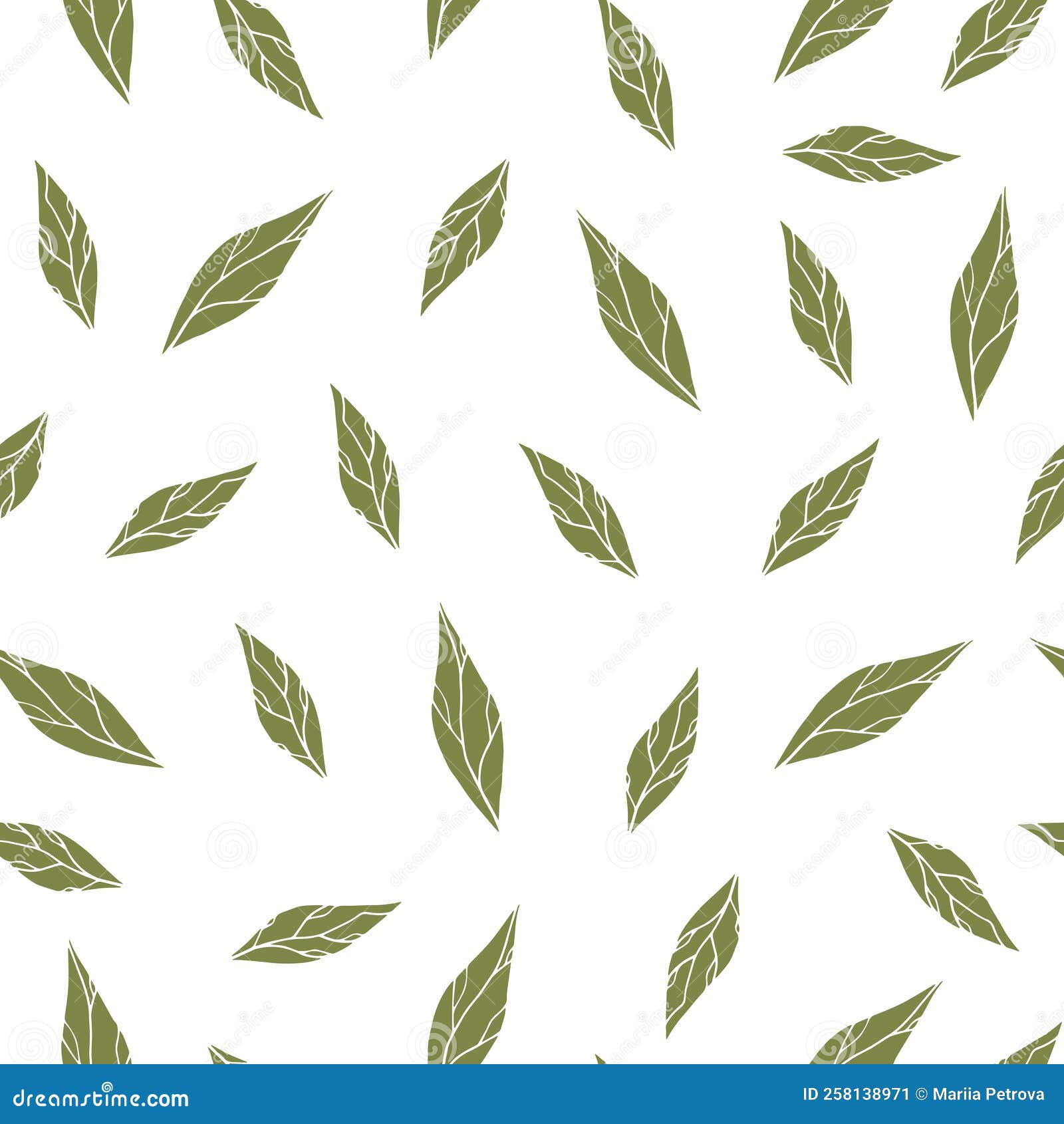 Green Leaves Botanical Seamless Pattern. Hand Drawn Botanical Elements ...
