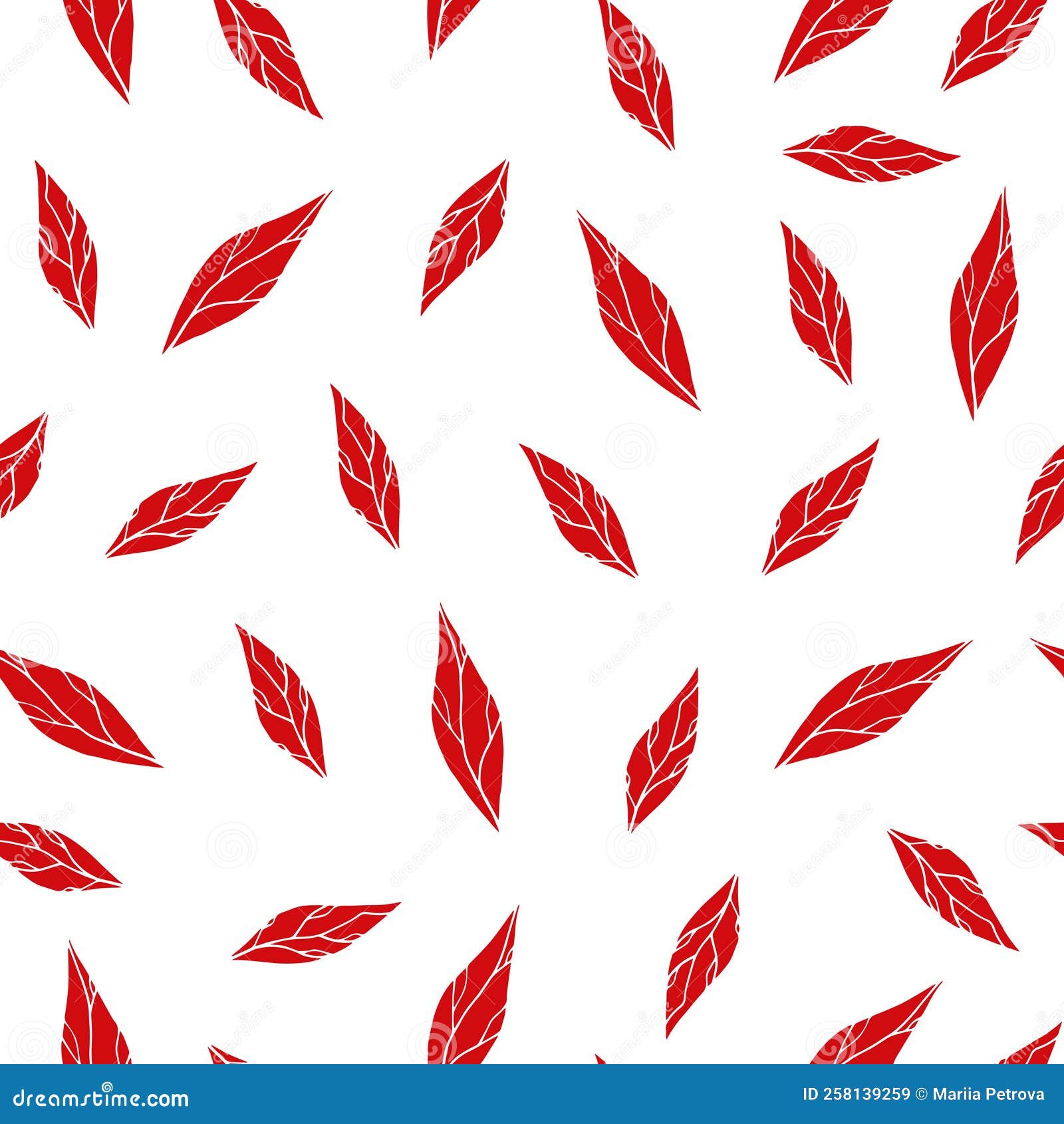 Red Leaves Botanical Seamless Pattern. Hand Drawn Botanical Elements on ...