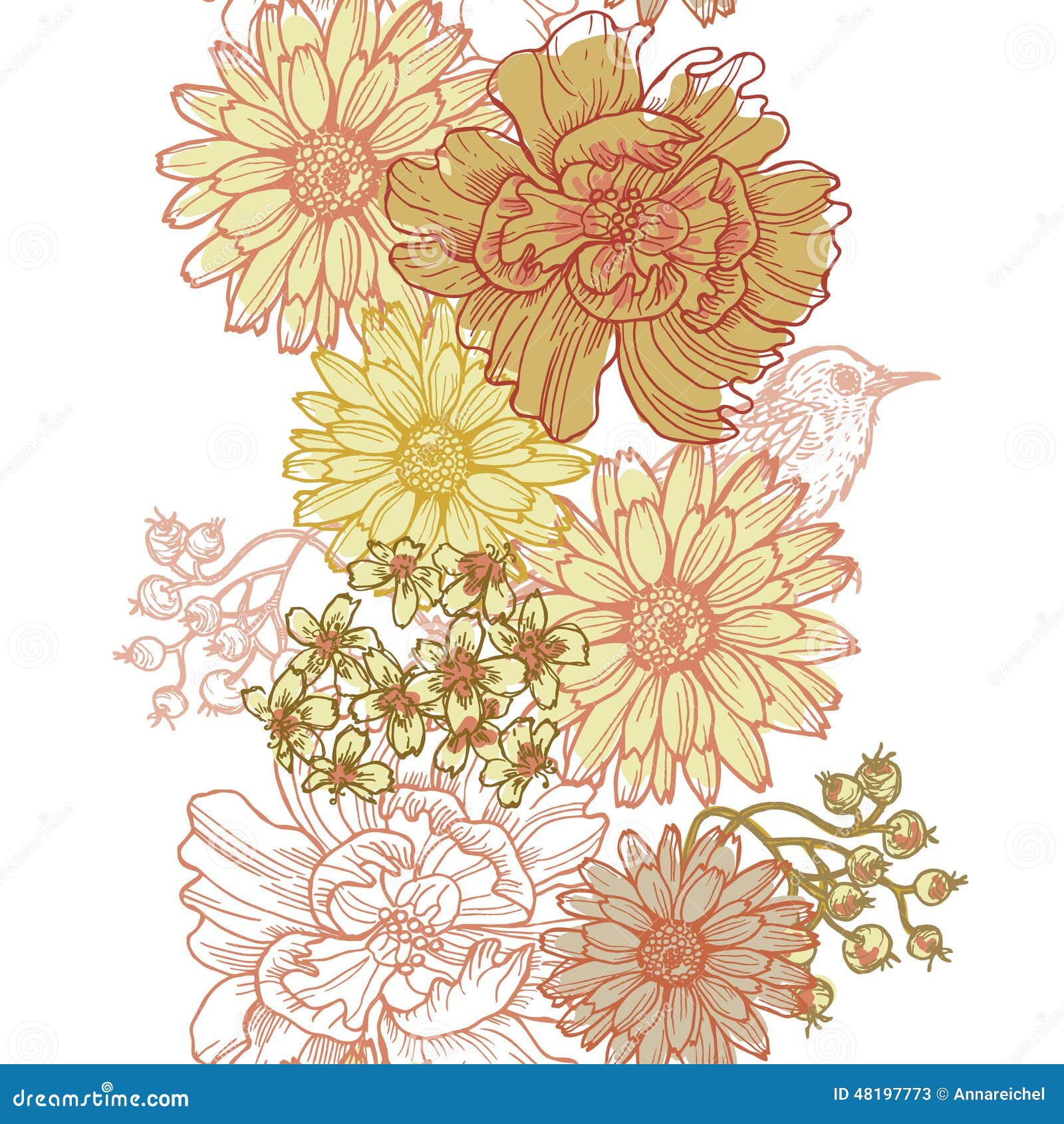 Hand Drawn Botanical Theme Vertical Seamless Border Stock Vector ...