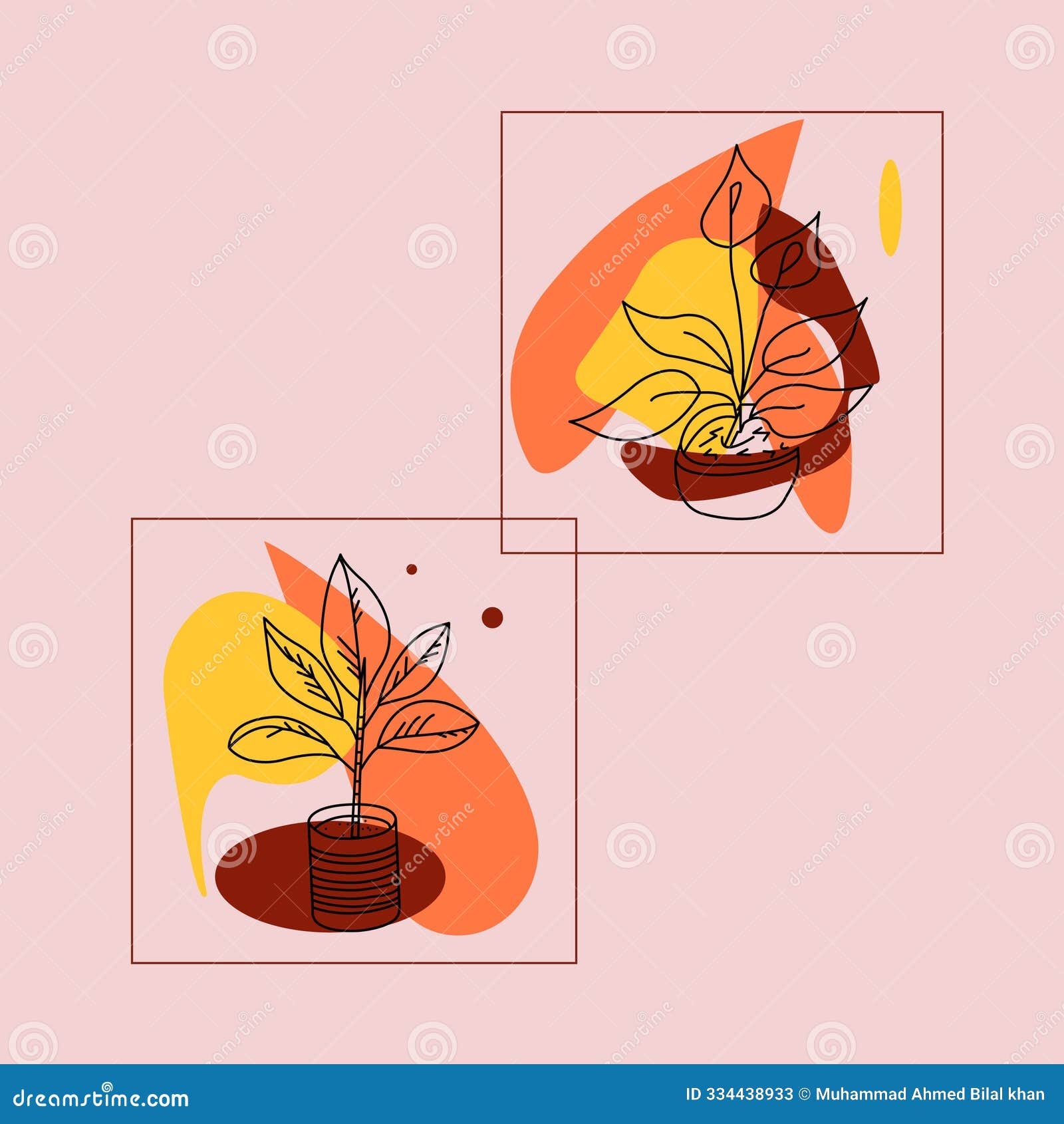 Hand Drawn Botanical Vector Art Set Plants Contour and Abstract Shape ...